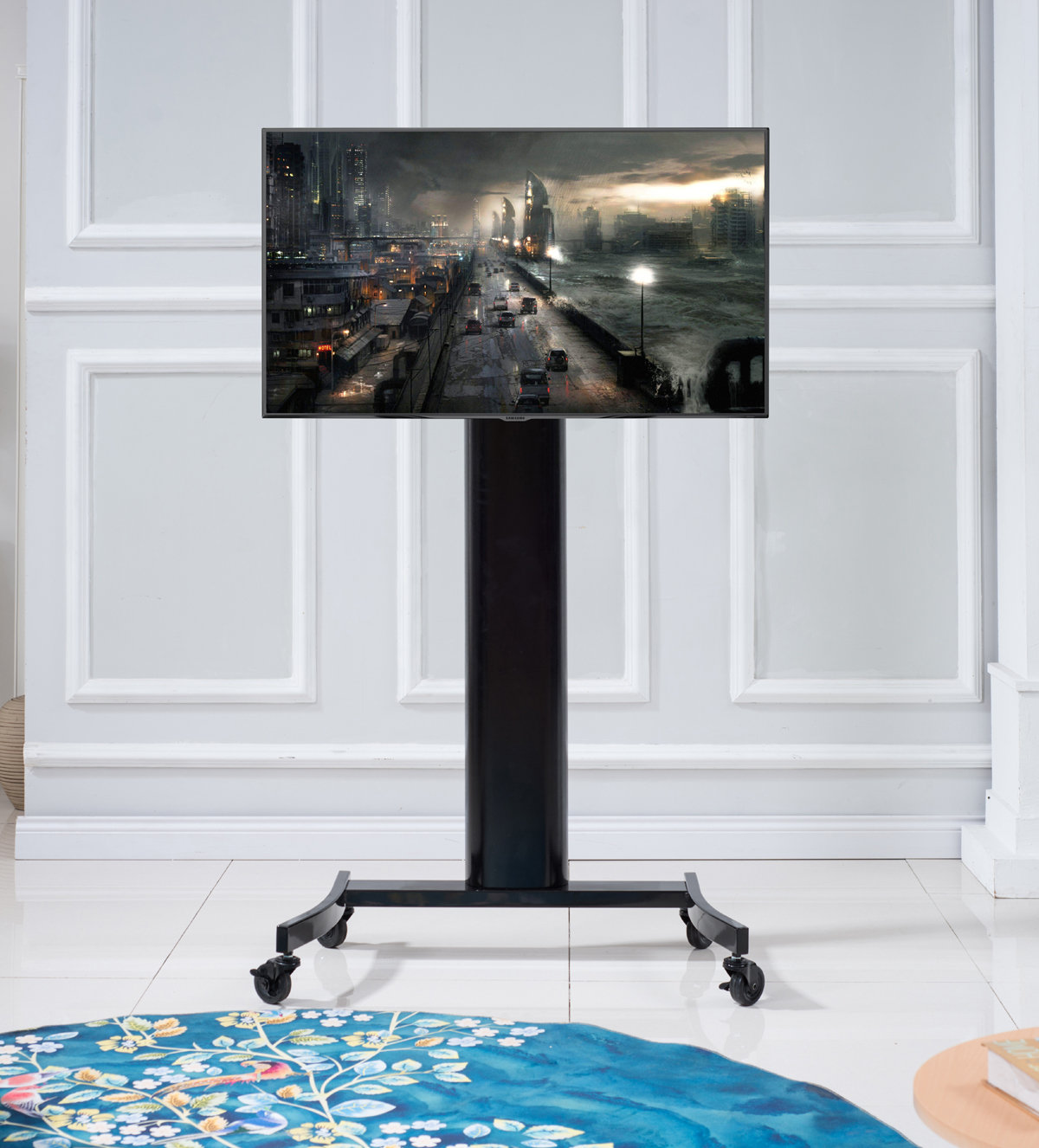 Ebern Designs Camborne Curved Wood Floor TV Stand Mount Wheels for Up ...