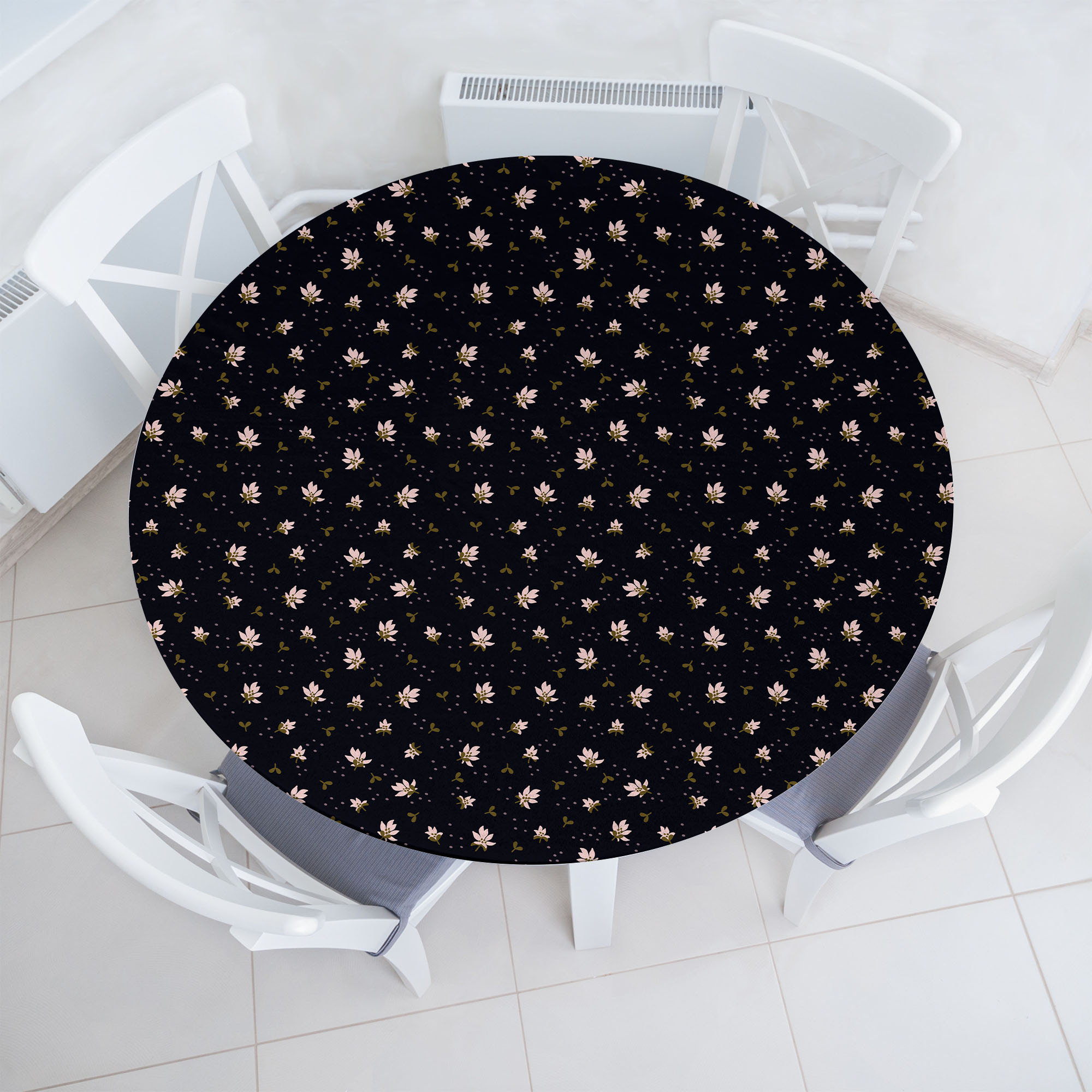 Wrought Studio™ Wrought Studio Jasmine Fitted Round Tablecloth Charcoal ...