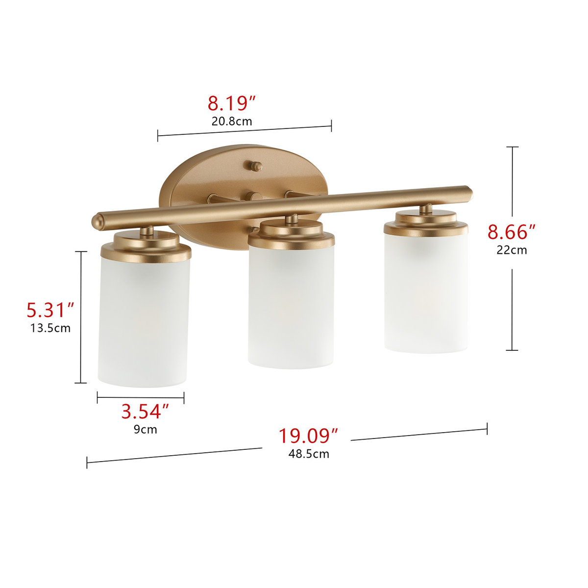 Mercer41 3-E26 Light Bulbs 19.09 inch Glass Shade Contemporary Vanity ...