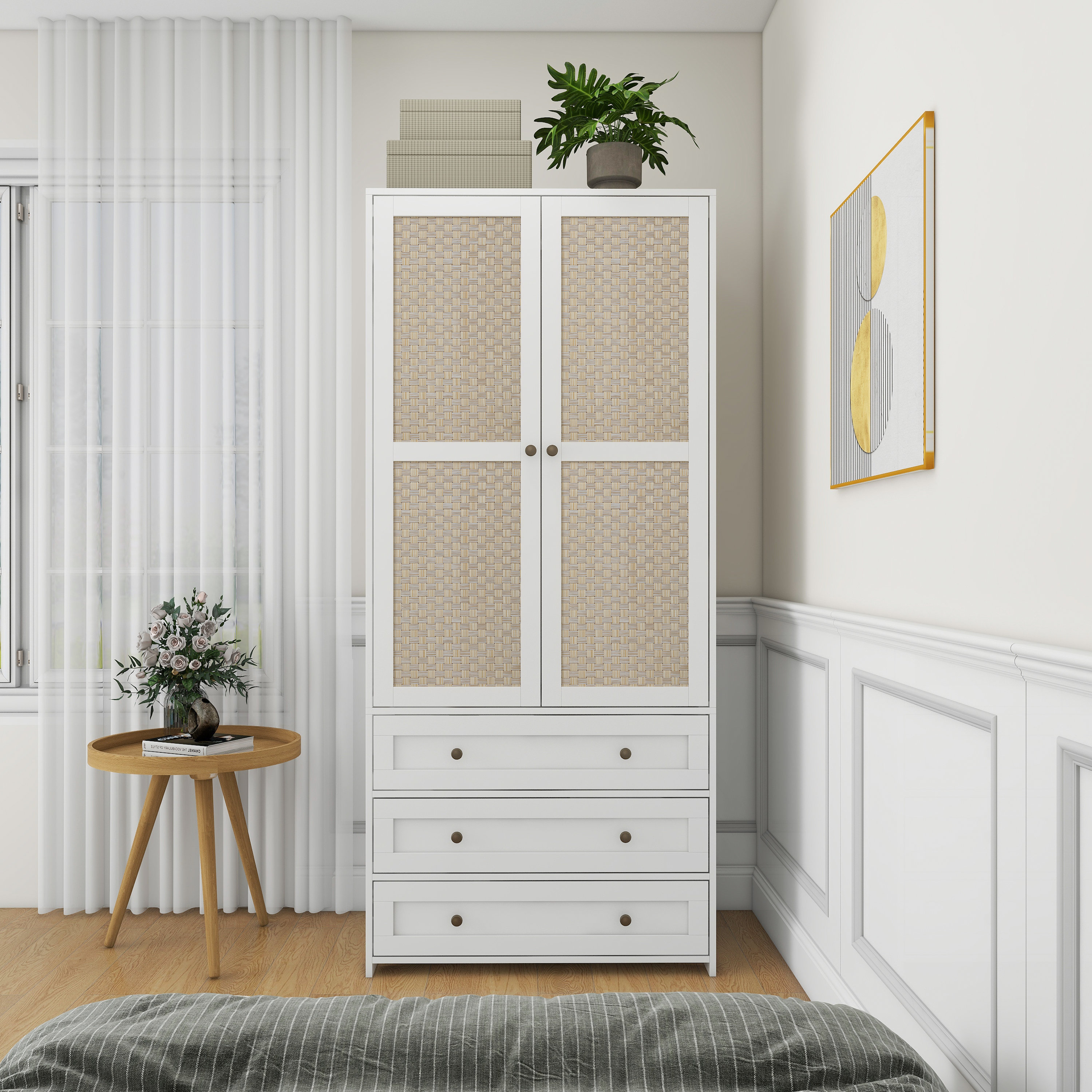Winston Porter Symmone 2-Door Wardrobe with 3 Drawers High Wardrobe ...