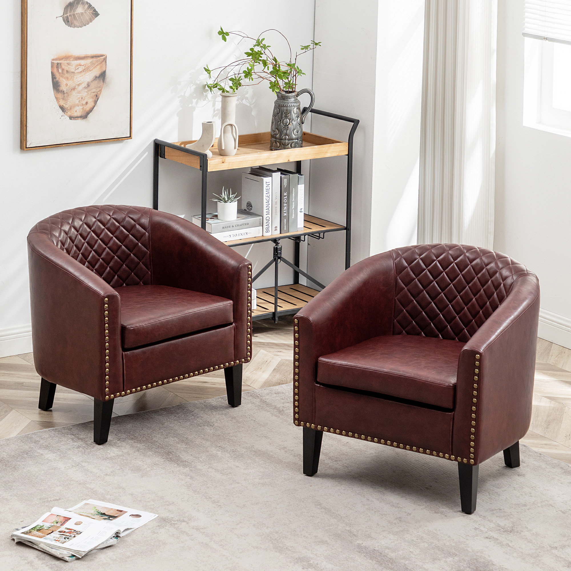 Steelside™ Boney 2- Piece 29" Wide Tufted Faux Leather Barrel Club ...