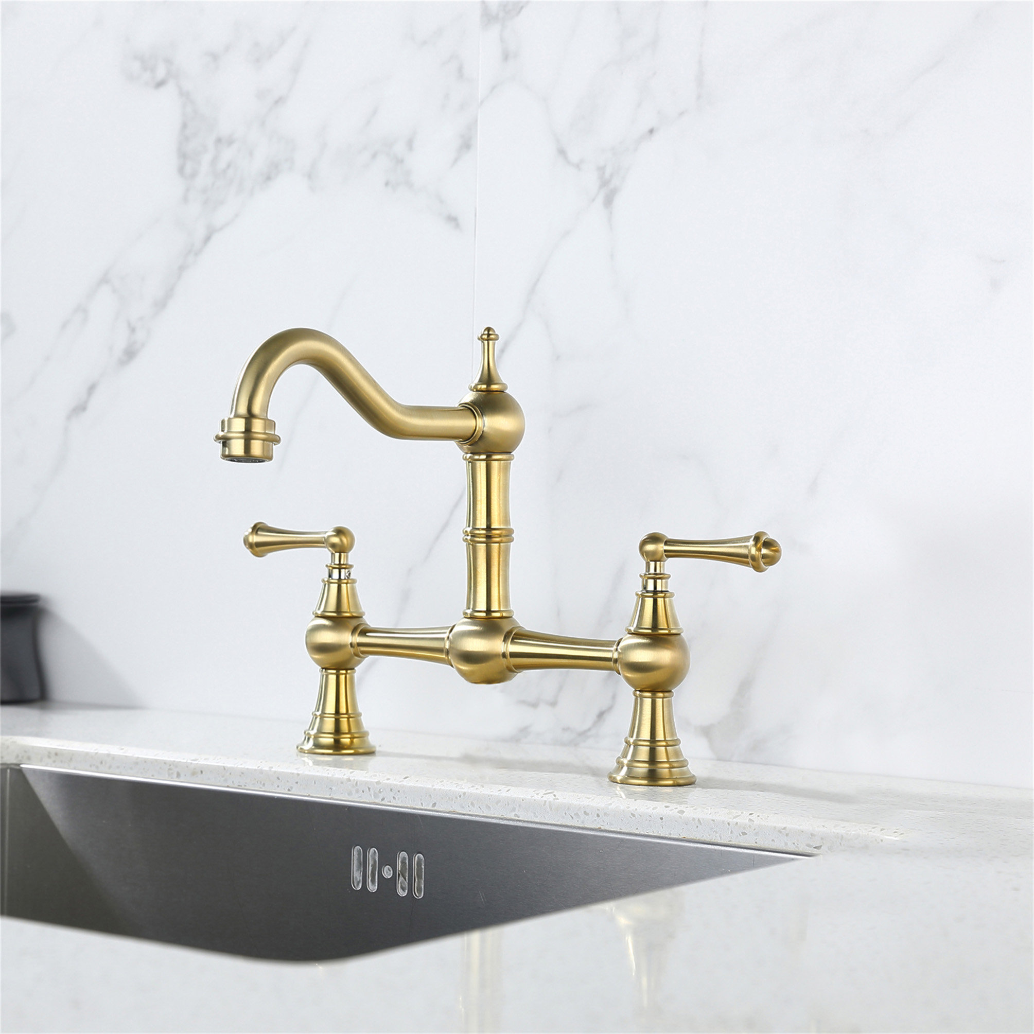 Wenty Double Handle Widespread Kitchen Faucet With Traditional Handles ...
