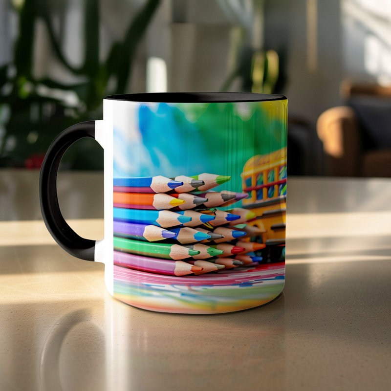 East Urban Home Set of 4 Kids Drawing Style 11oz Accent Mugs – White ...