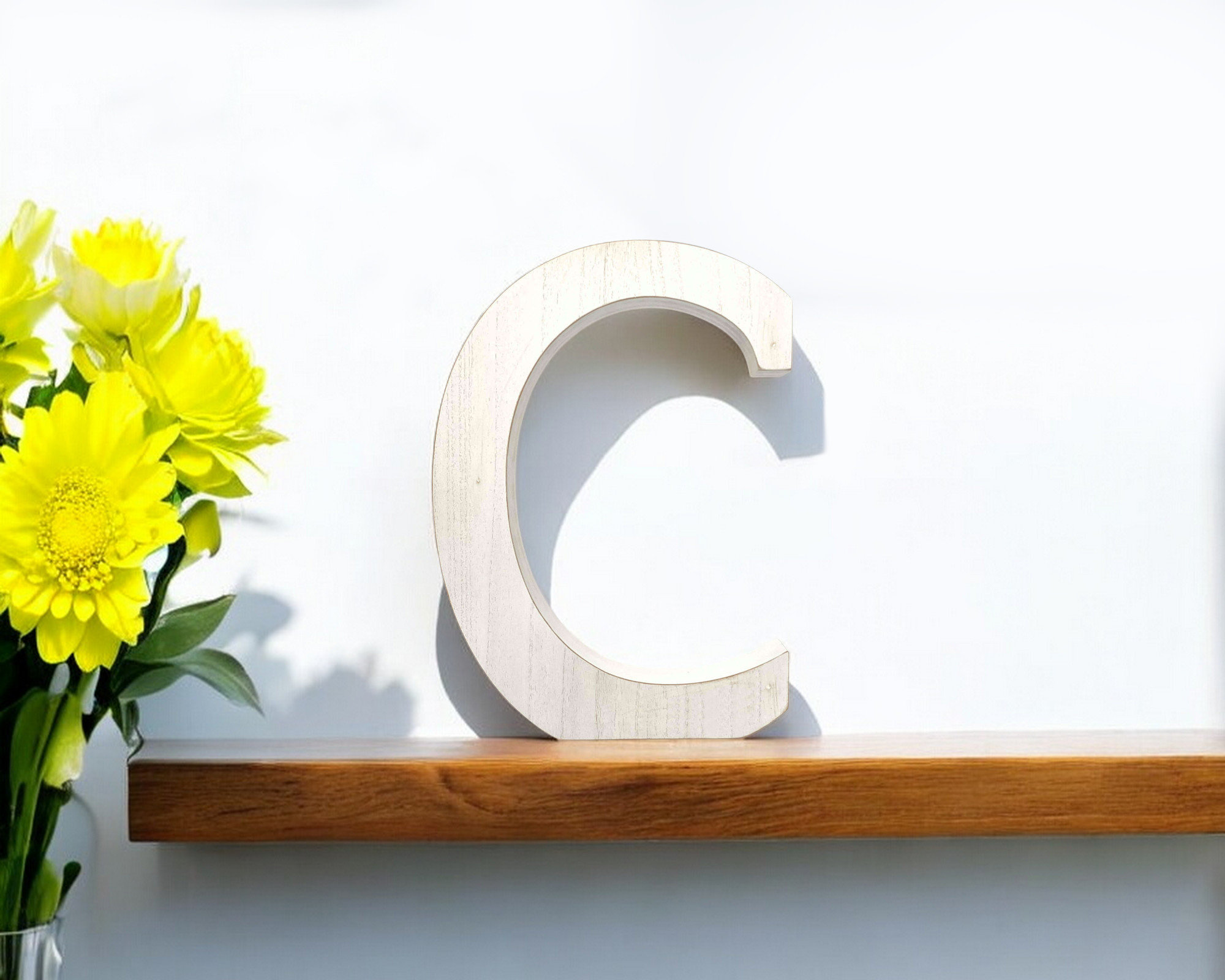 Latitude Run® 16" White Distressed Wood Letter C Tabletop Sculpture ...