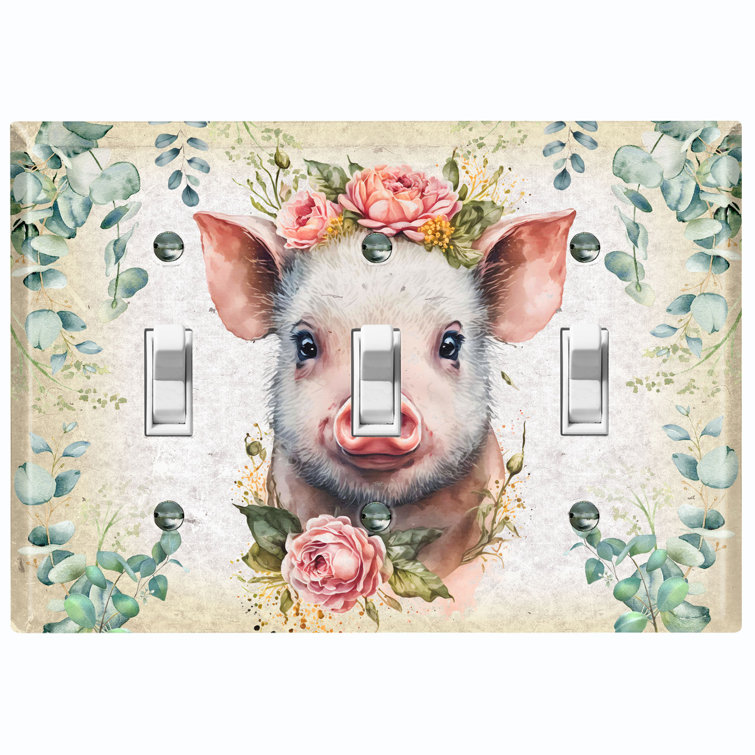 WorldAcc Cute Pig Animal Flower Head Wreath 3-Gang Toggle Light Switch ...