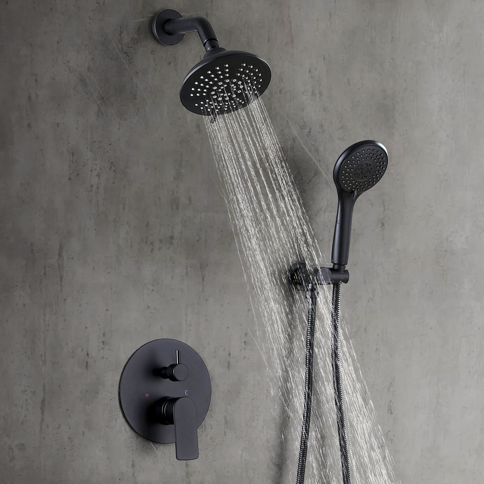 Modern Space 6 in. Wall Mounted Shower Heads with 3-Setting Handheld ...