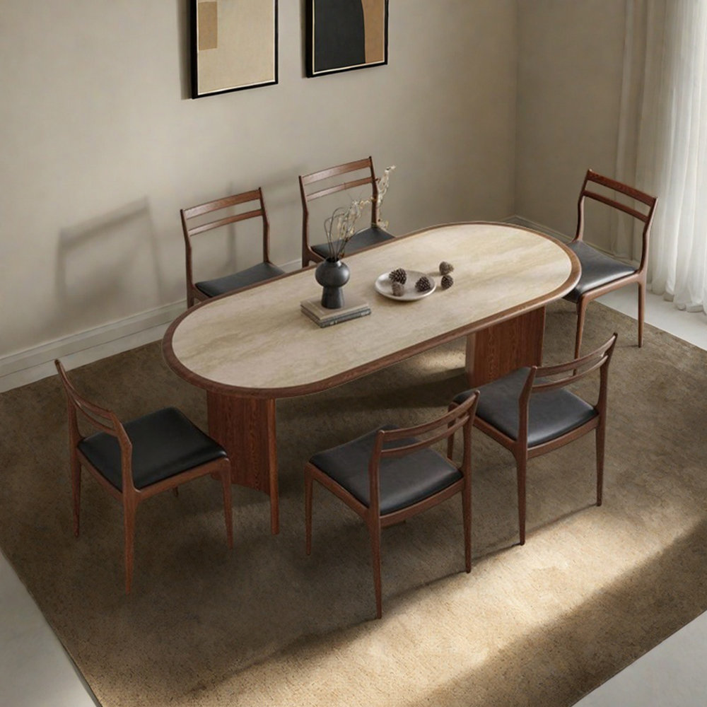 Elamer French retro light luxury oval dining table set | Wayfair