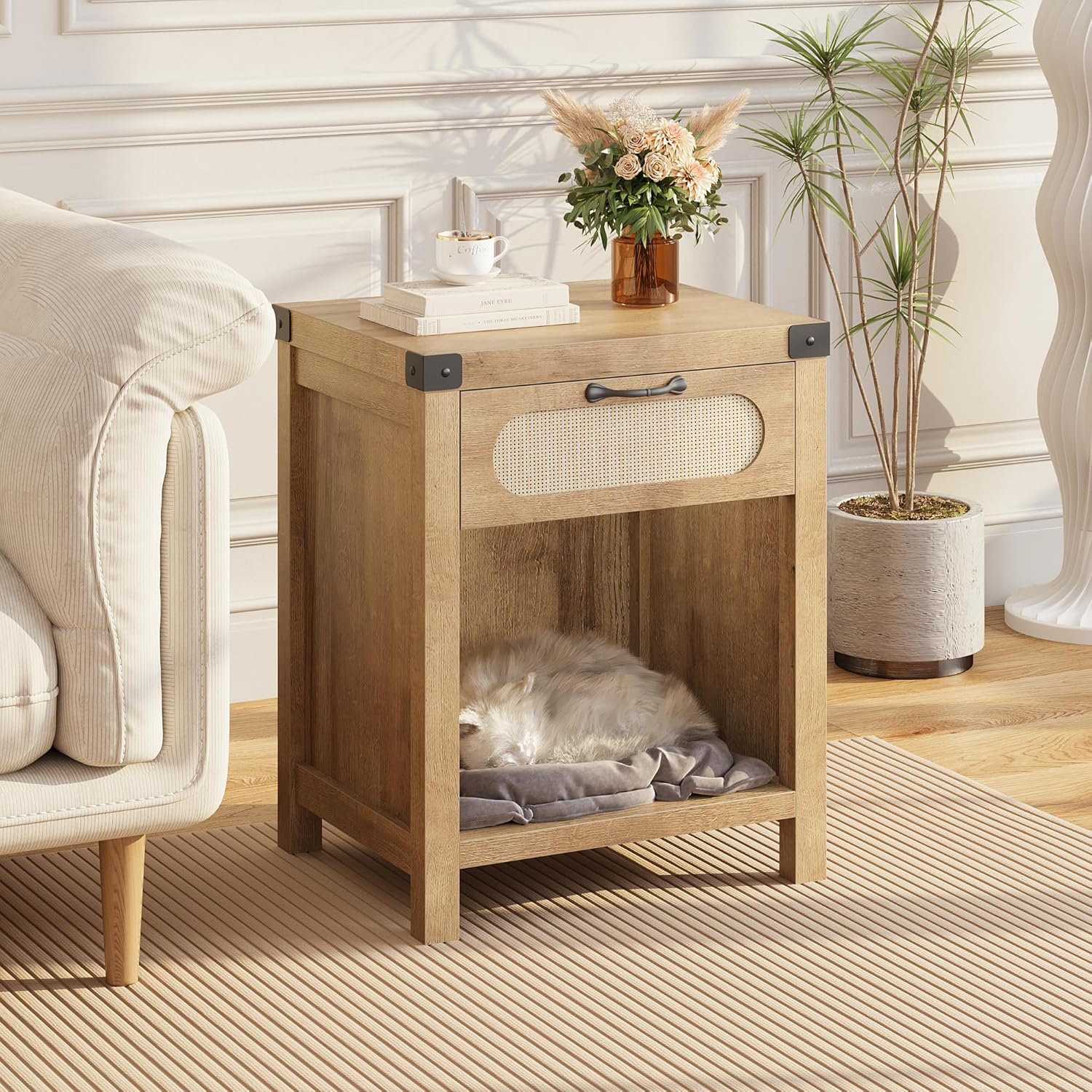 Dakota Fields Rattan Nightstand, Boho Night Stand With Drawer And ...