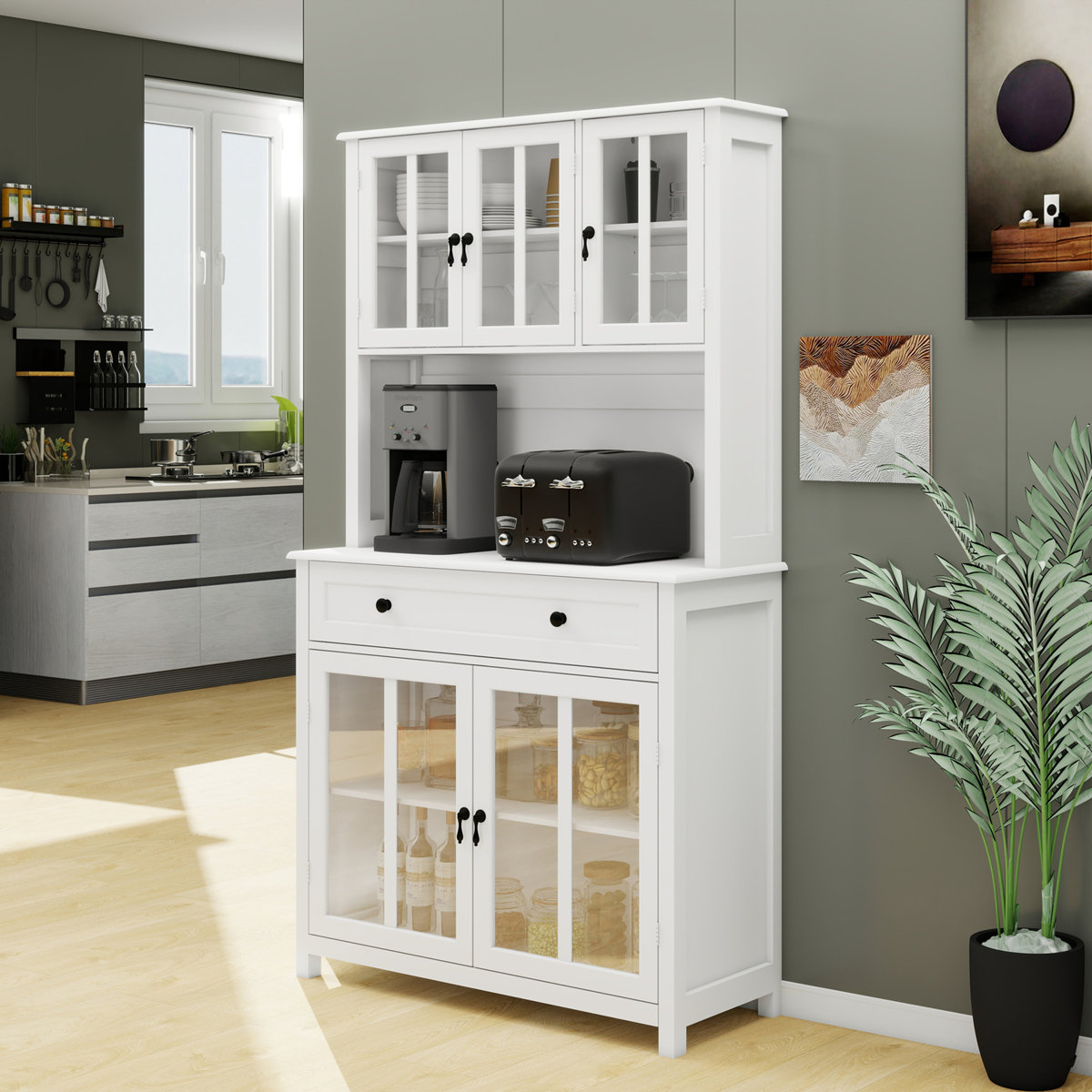 Lark Manor™ Freestanding Hutch Cabinet with 3 Adjustable Shelves | Wayfair