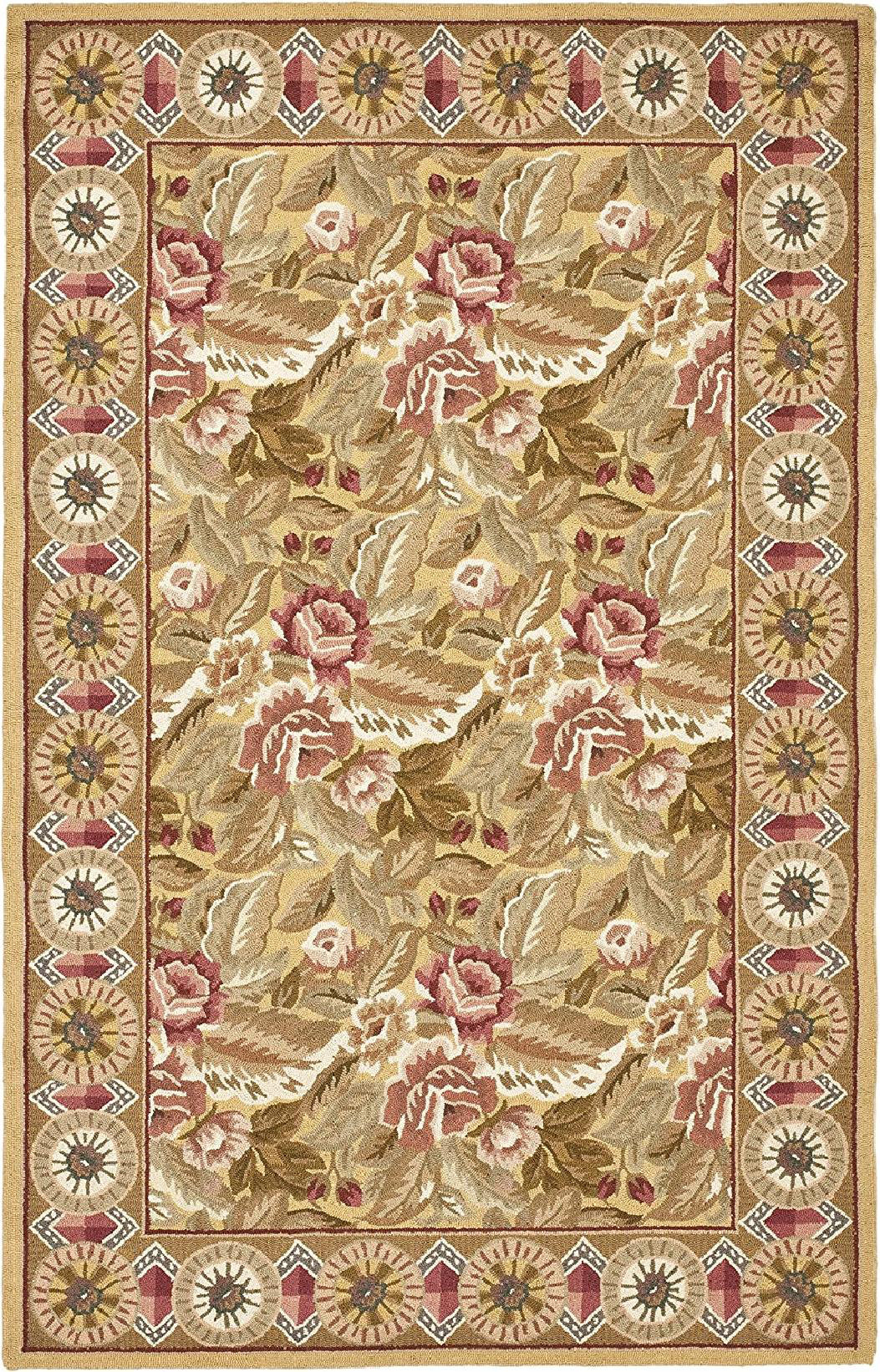 Bungalow Rose Floral Hand Hooked Wool Indoor / Outdoor Area Rug in Gold ...