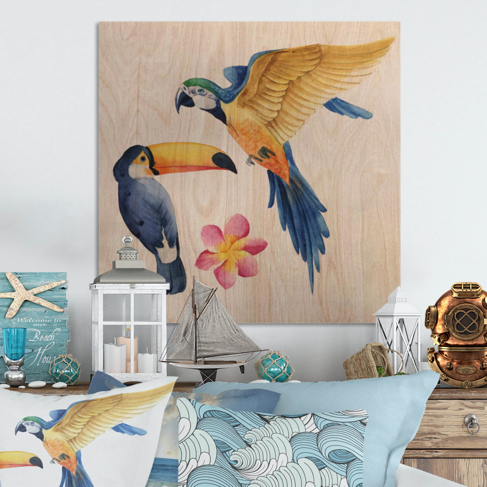 Bay Isle Home™ Two Tropic Birds Parrot And Toucan - Tropical Wood Wall ...