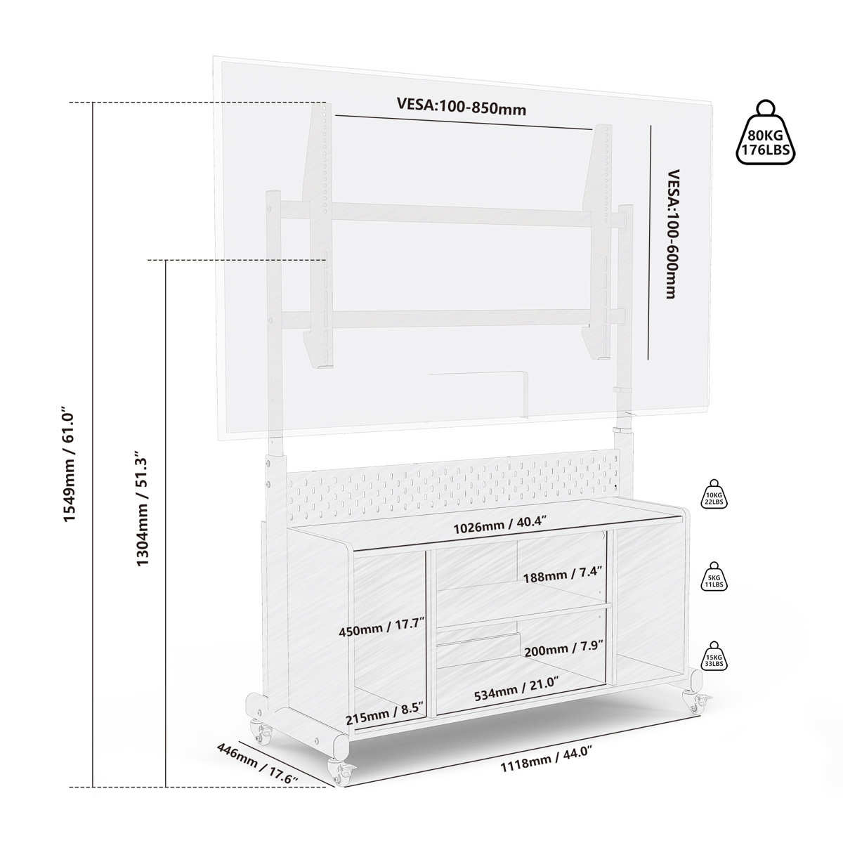 Wade Logan® Charrisse Sturdy Rolling TV Stand with Wheels for 50-85 ...