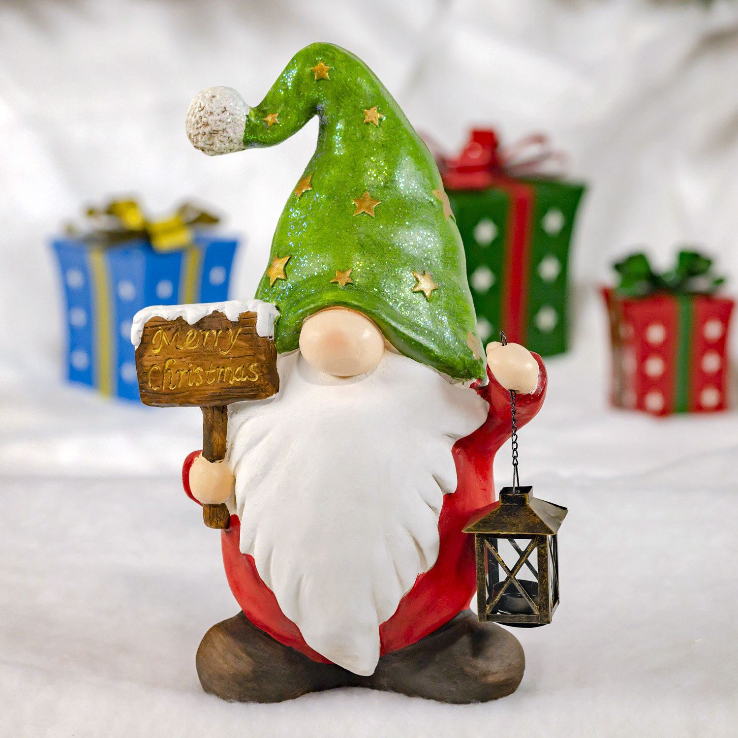 The Holiday Aisle® Christmas Garden Gnome Holding Wooden Sign with ...