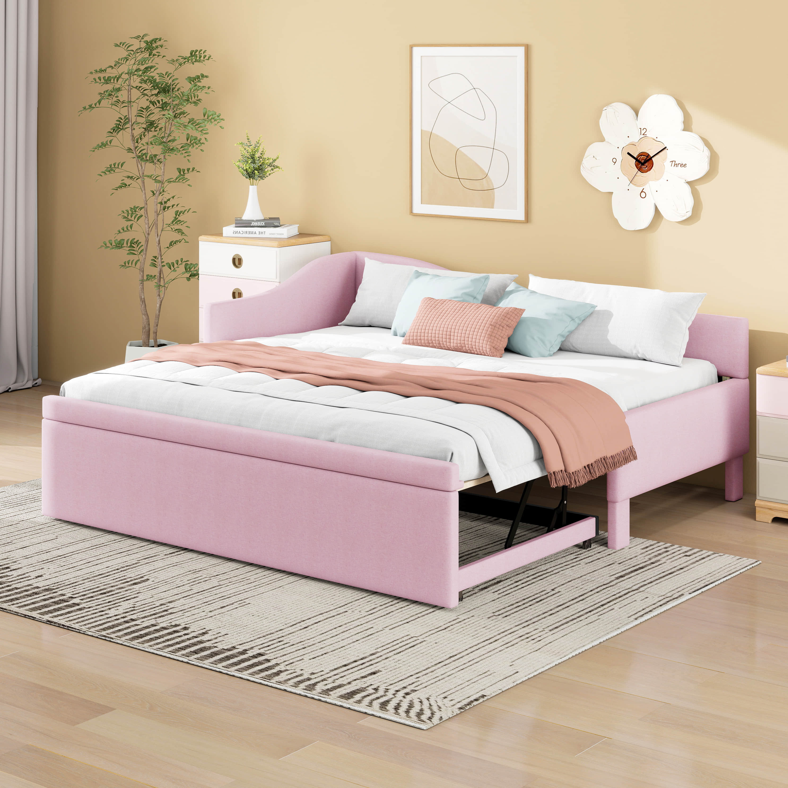 Lark Manor™ Twin Size L-Shaped Daybed With Pop Up Trundle, Linen ...