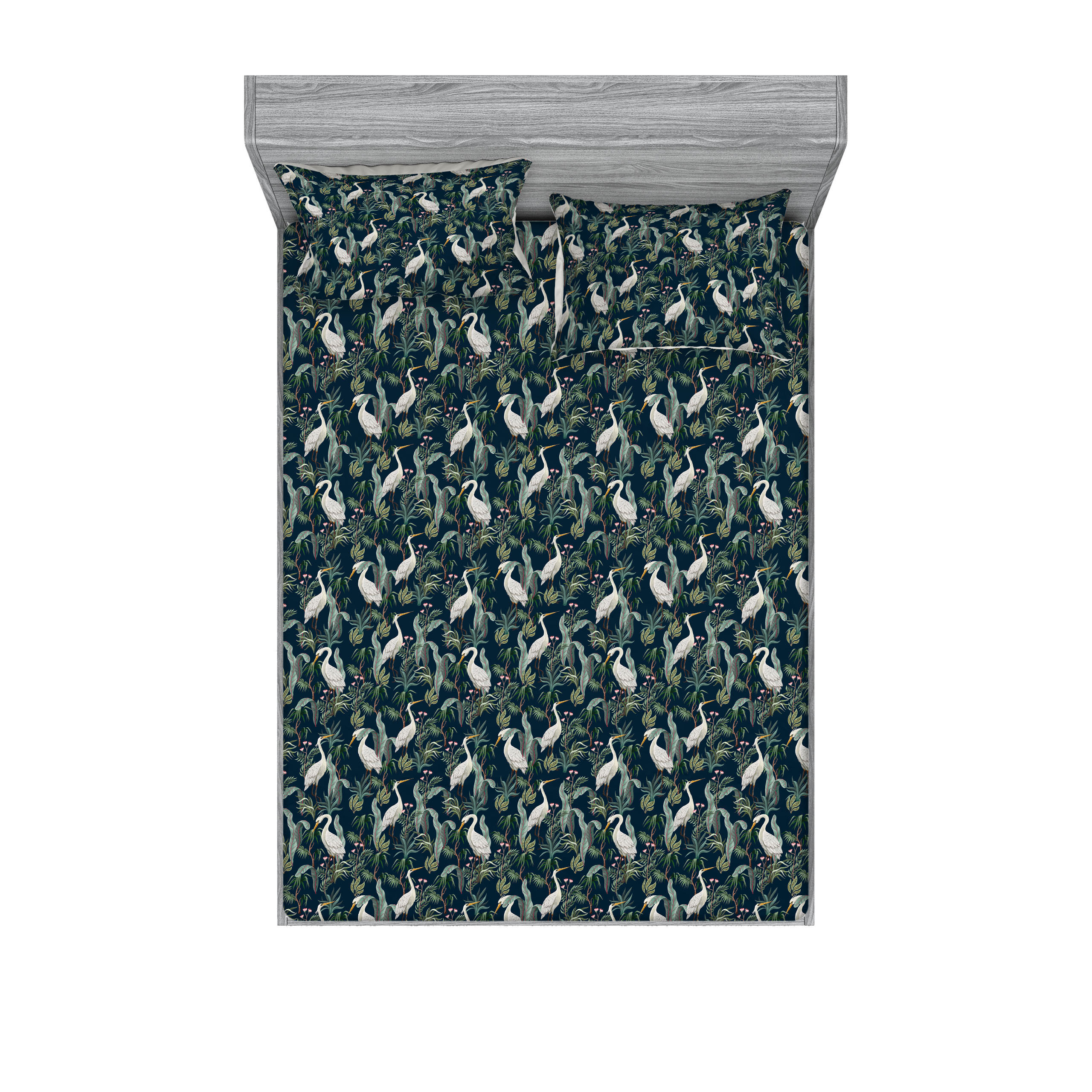 Ambesonne Fitted Sheet & Sham Set Jungle Leaves Retro Botany Dark Teal ...