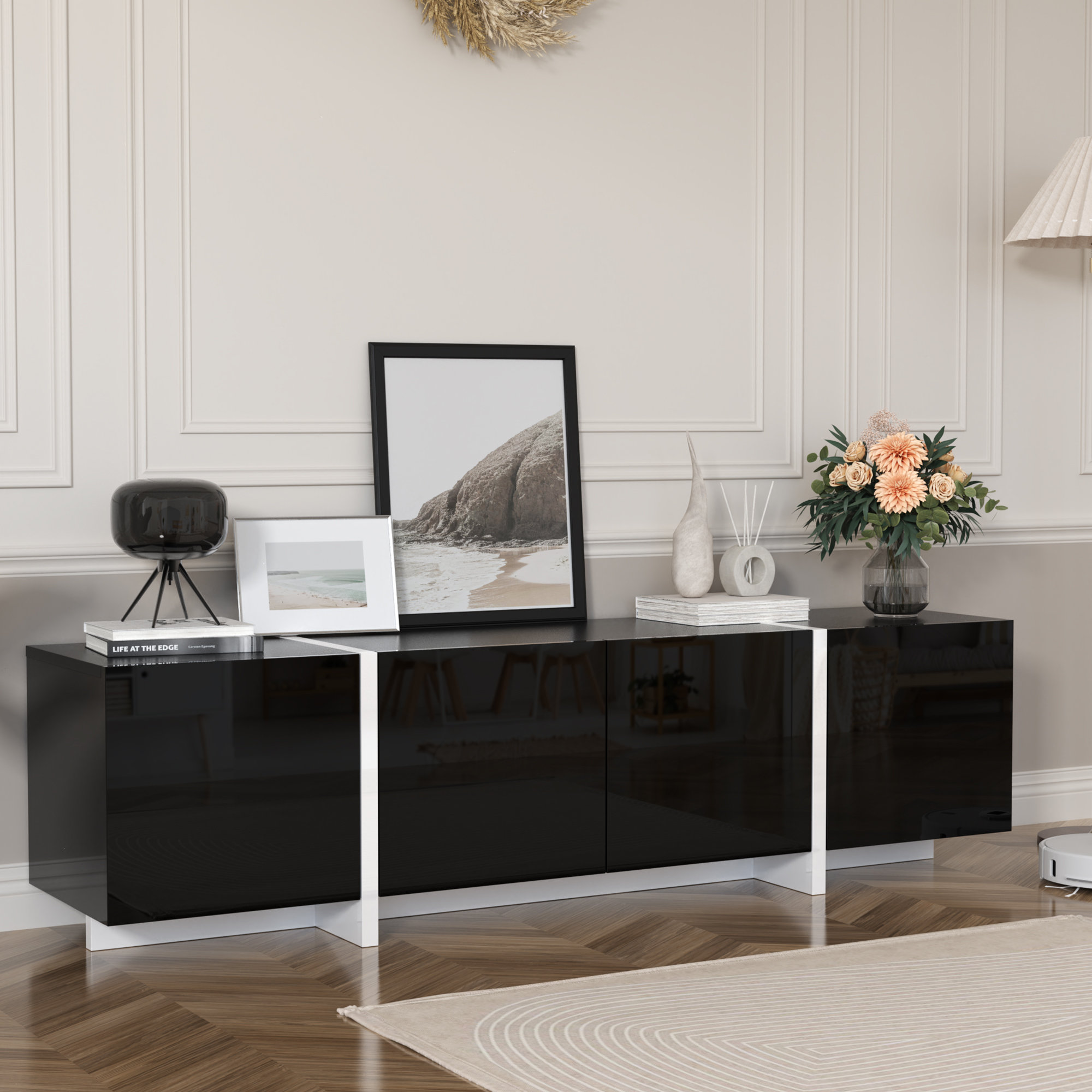 Ebern Designs 67" W High Gloss TV Stand For Tvs Up To 75", Modern ...