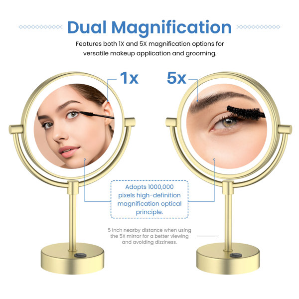 KIBI USA Circular LED Free Standing Magnifying Make Up Mirror | Wayfair