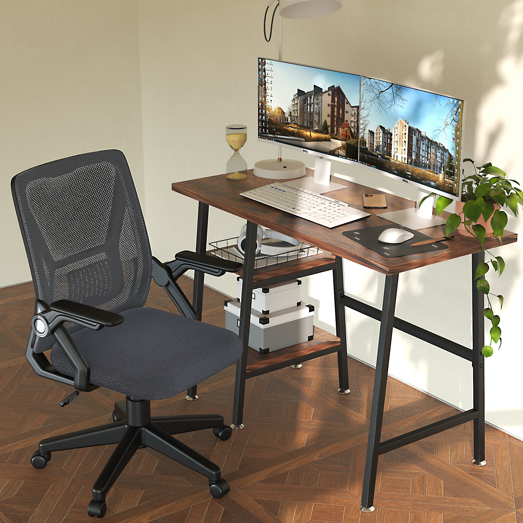 17 Stories Shallcross Home Office Desk & Chair Set Computer Desk and ...