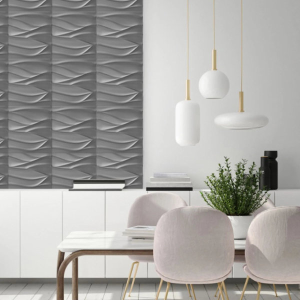 17 Stories 3D Wall Panels With Adhesive Included 19.6" x 19.6" Wavy ...