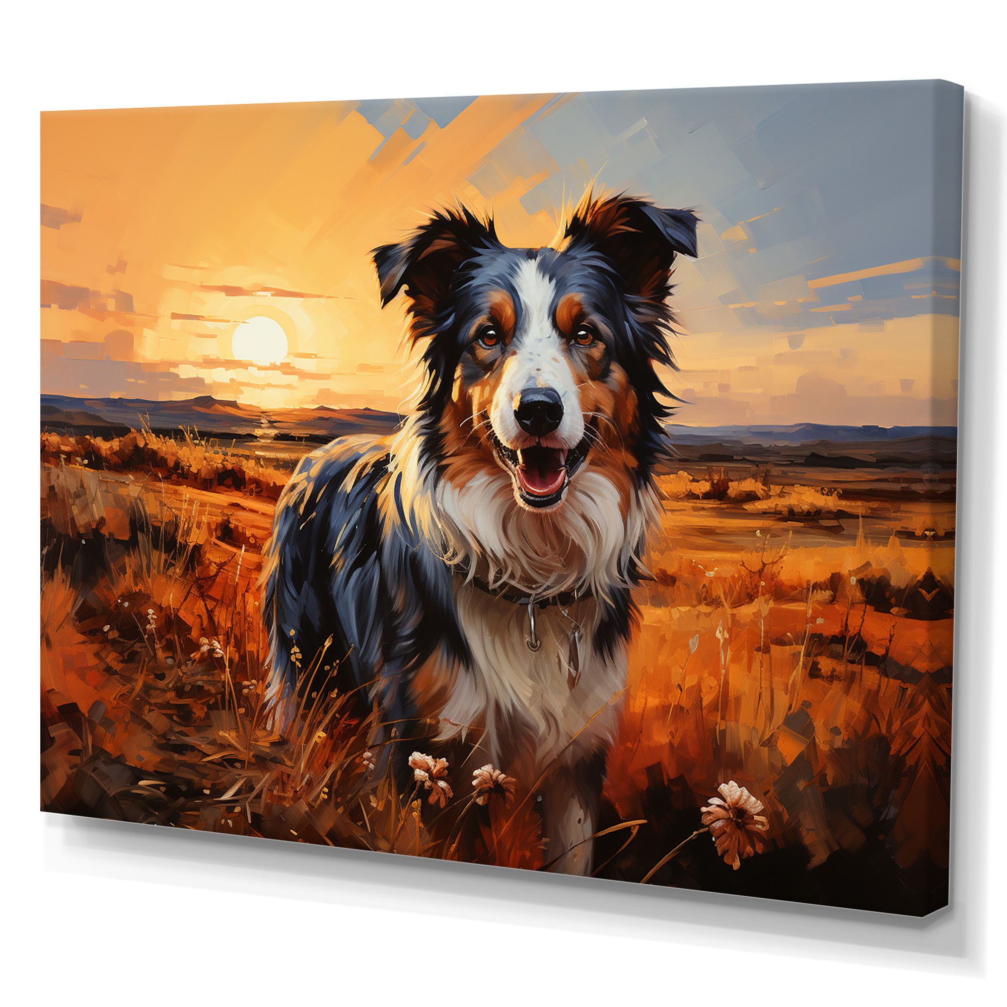 Winston Porter Border Collie Walking Under Golden Horizon - Print | Wayfair