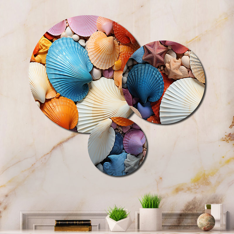 Dovecove Colorful Pointillist Seashells II - Animals Metal Art Living ...