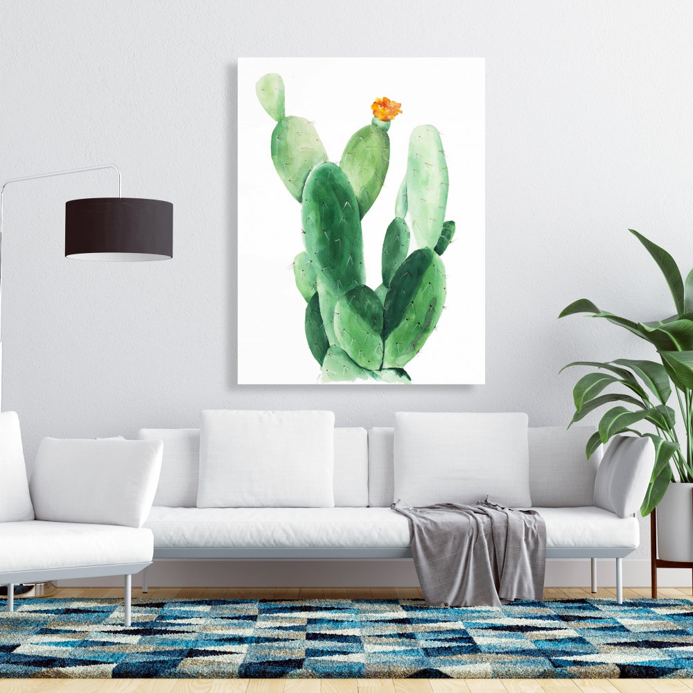 Lark Manor™ Watercolor Paddle Cactus with Flower - Exotic Canvas Decor ...