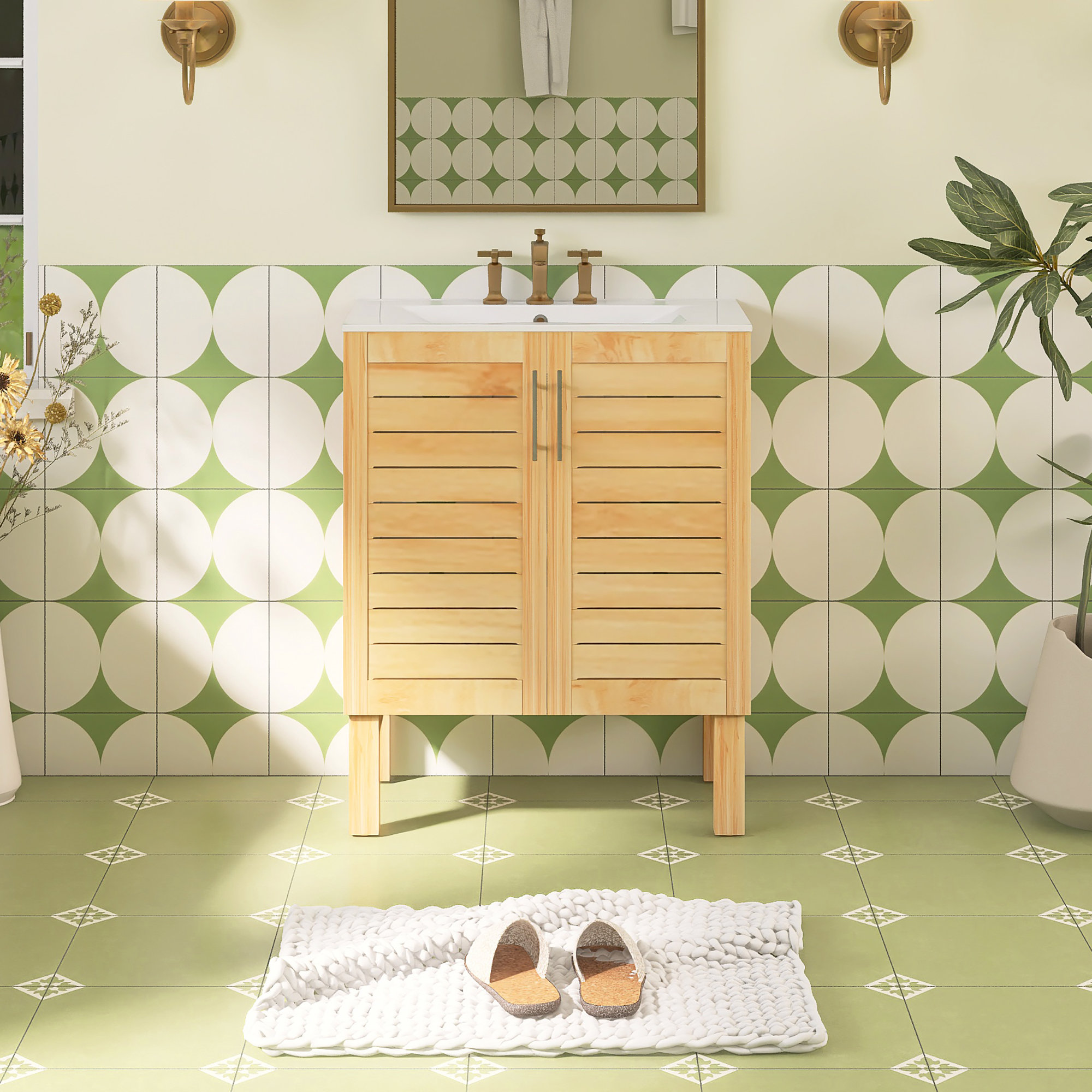 Union Rustic 30 In. Single Sink Freestanding Natural Bath Vanity With ...