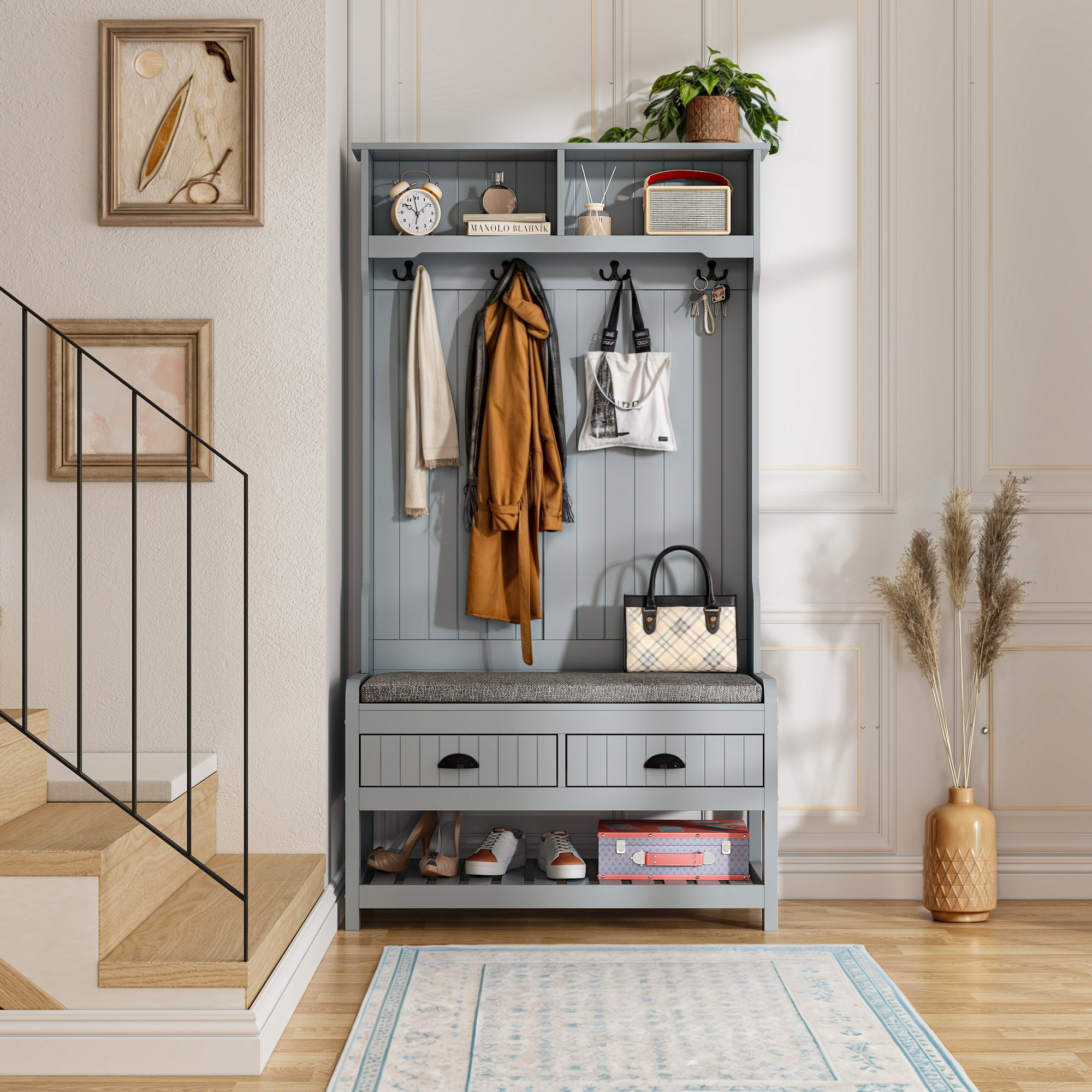 Red Barrel Studio® Modern Hall Tree with Bench and Shoe Storage ...