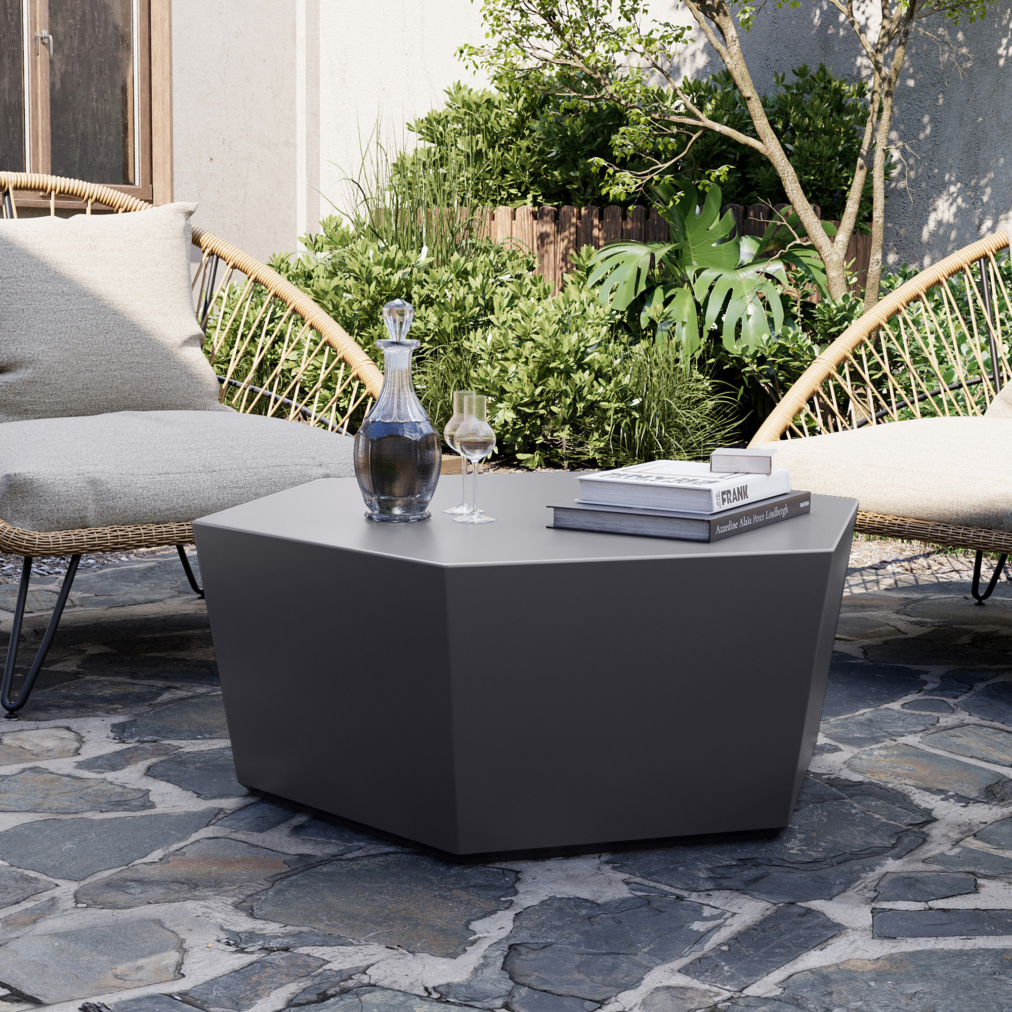 Ivy Bronx 35.4-Inch Outdoor Hexagon Magnesium Oxide Coffee Table for ...