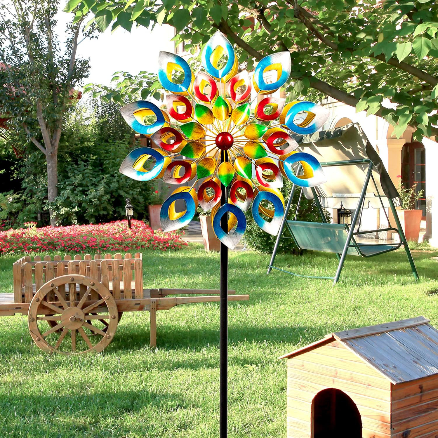 Red Barrel Studio® Wind Spinners, Large Metal Windmill 24" Dia 84" High ...