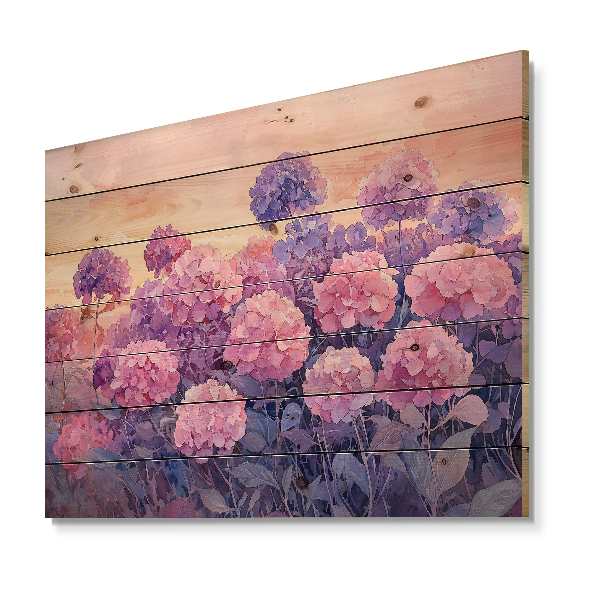 Winston Porter Hydrangea Field At Dusk II - Hydrangea Wood Wall Art ...