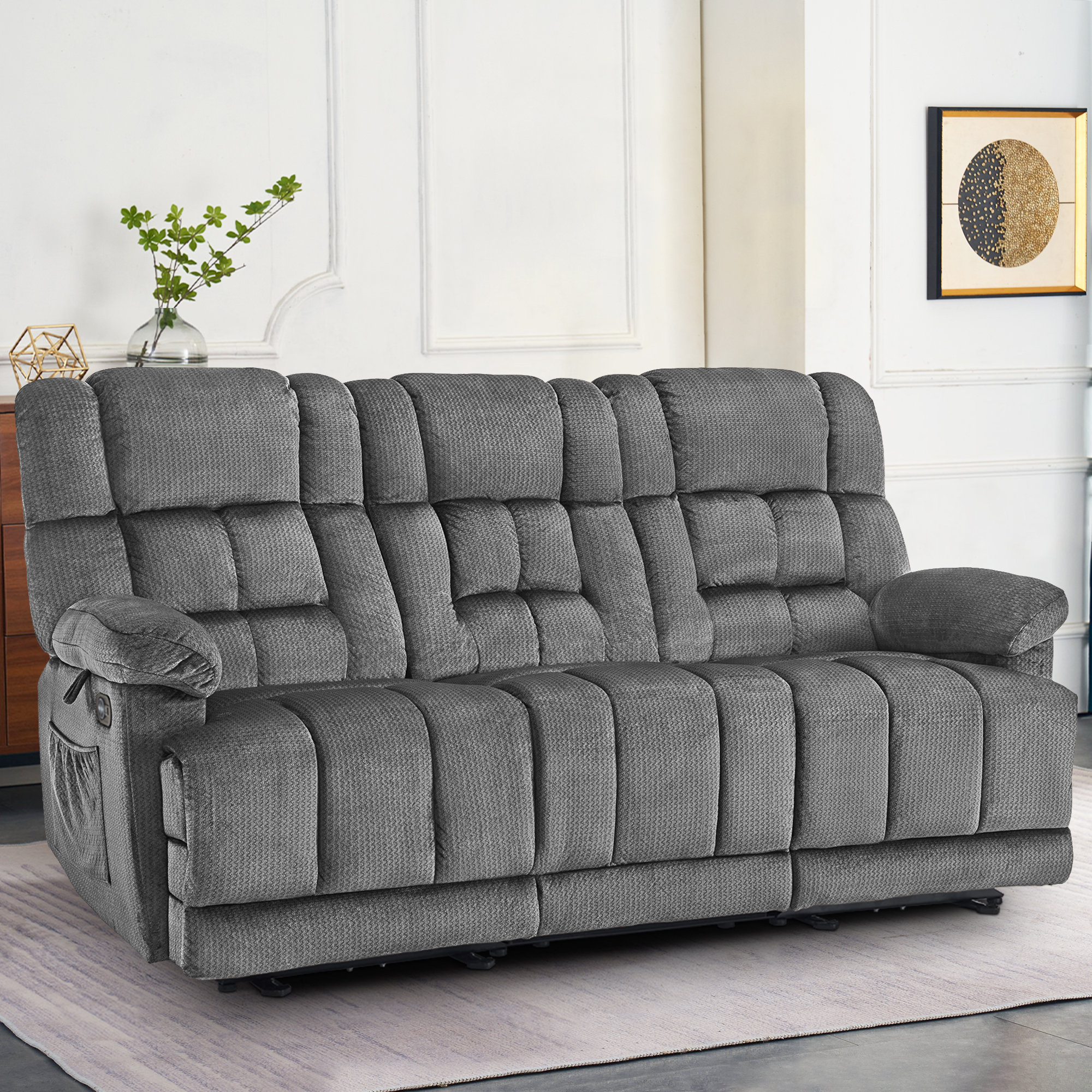 Wildon Home® Power Reclining Sofa with Convertible Drop-Down console ...