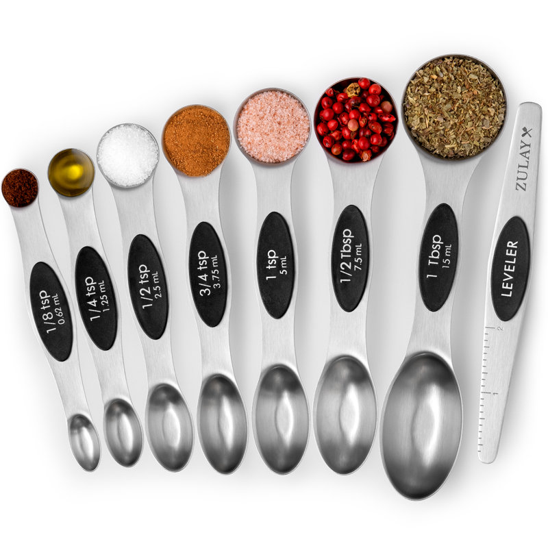 Zulay Kitchen 8 Piece Set Stainless Steel Magnetic Measuring Spoons ...
