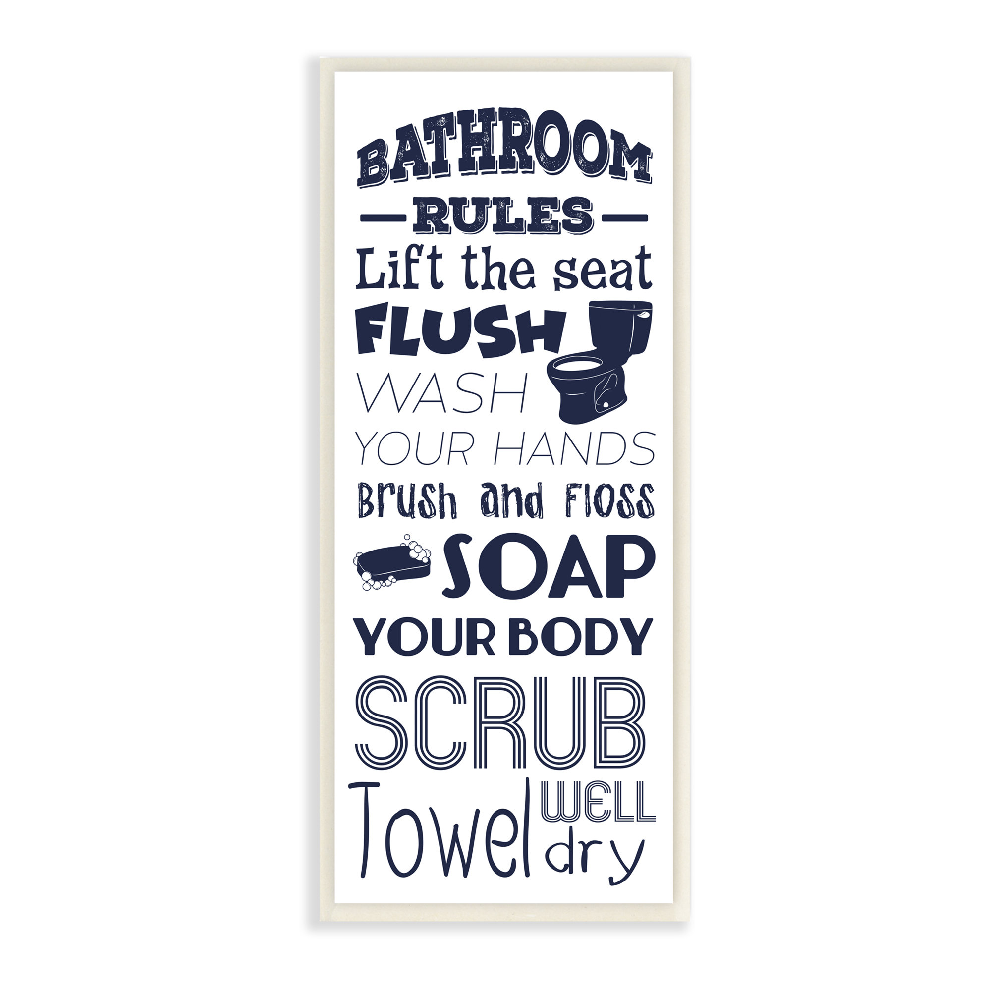 Stupell Industries Bathroom Rules Navy Blue Toilet Bubbly Soap by ...