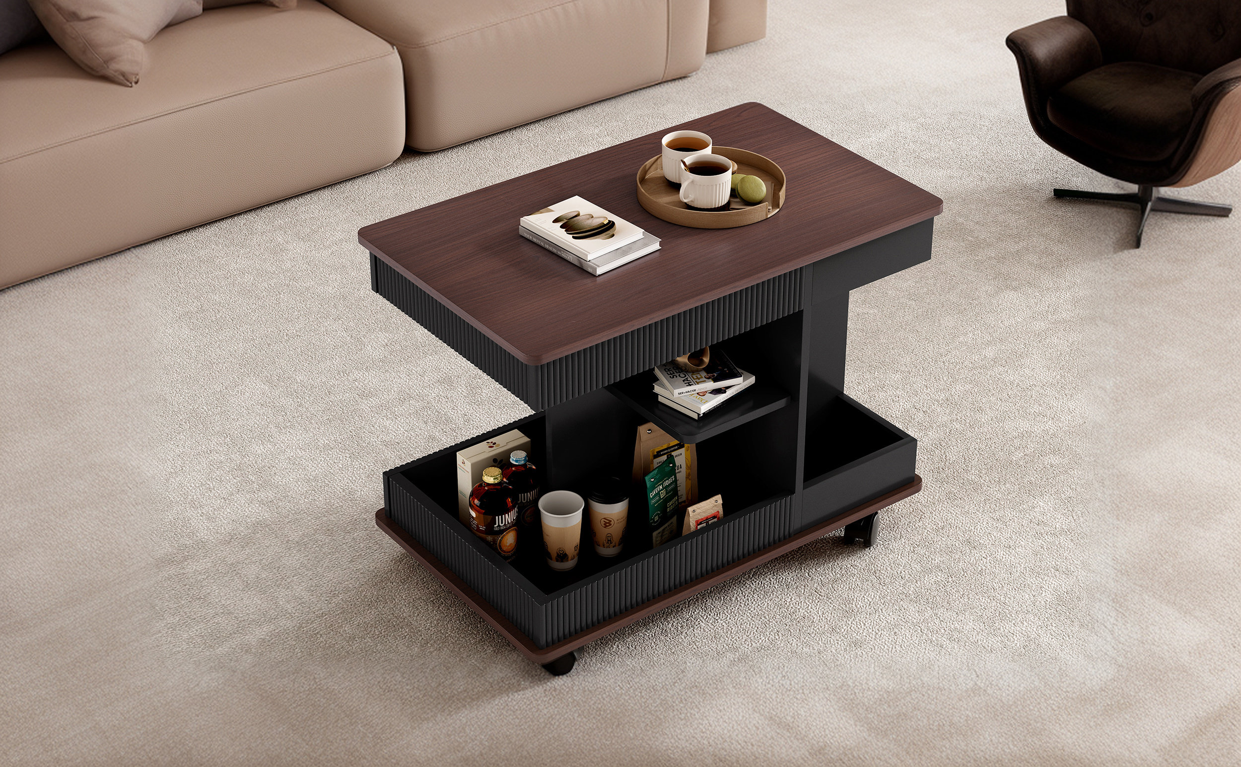 Latitude Run® 360° Rotating Lift Top End Table, Multifunctional Fluetd ...