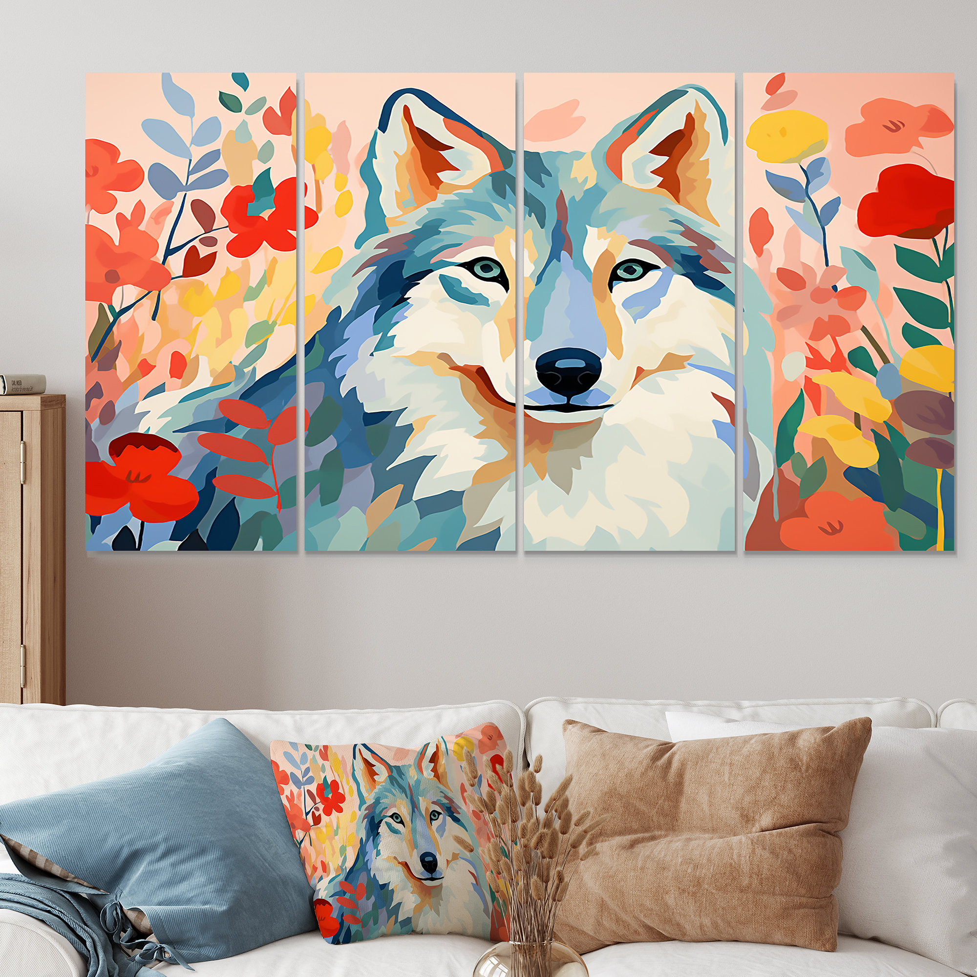 Winston Porter Impressionist Colourful Wolf Blooms II - Wolf 4 Piece ...