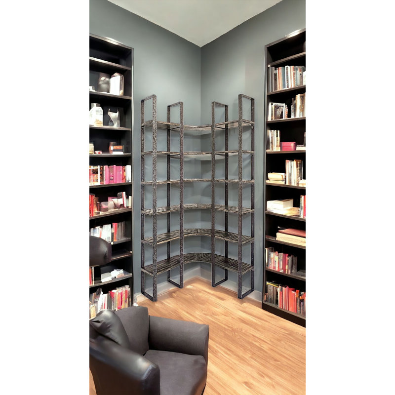 HomeRoots Black Iron Framed Curved Wooden Shelving Unit | Wayfair