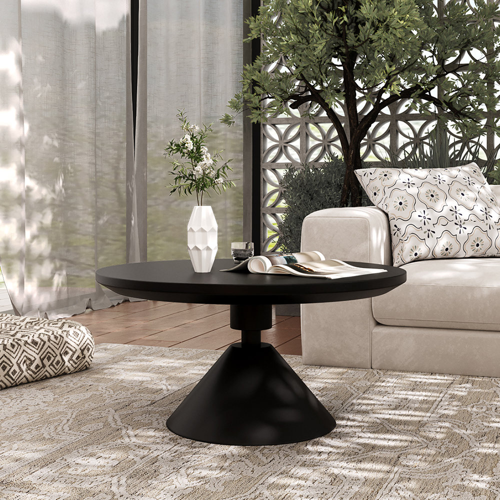 Latitude Run® Black Round Coffee Table Living Room Small Centre Table ...