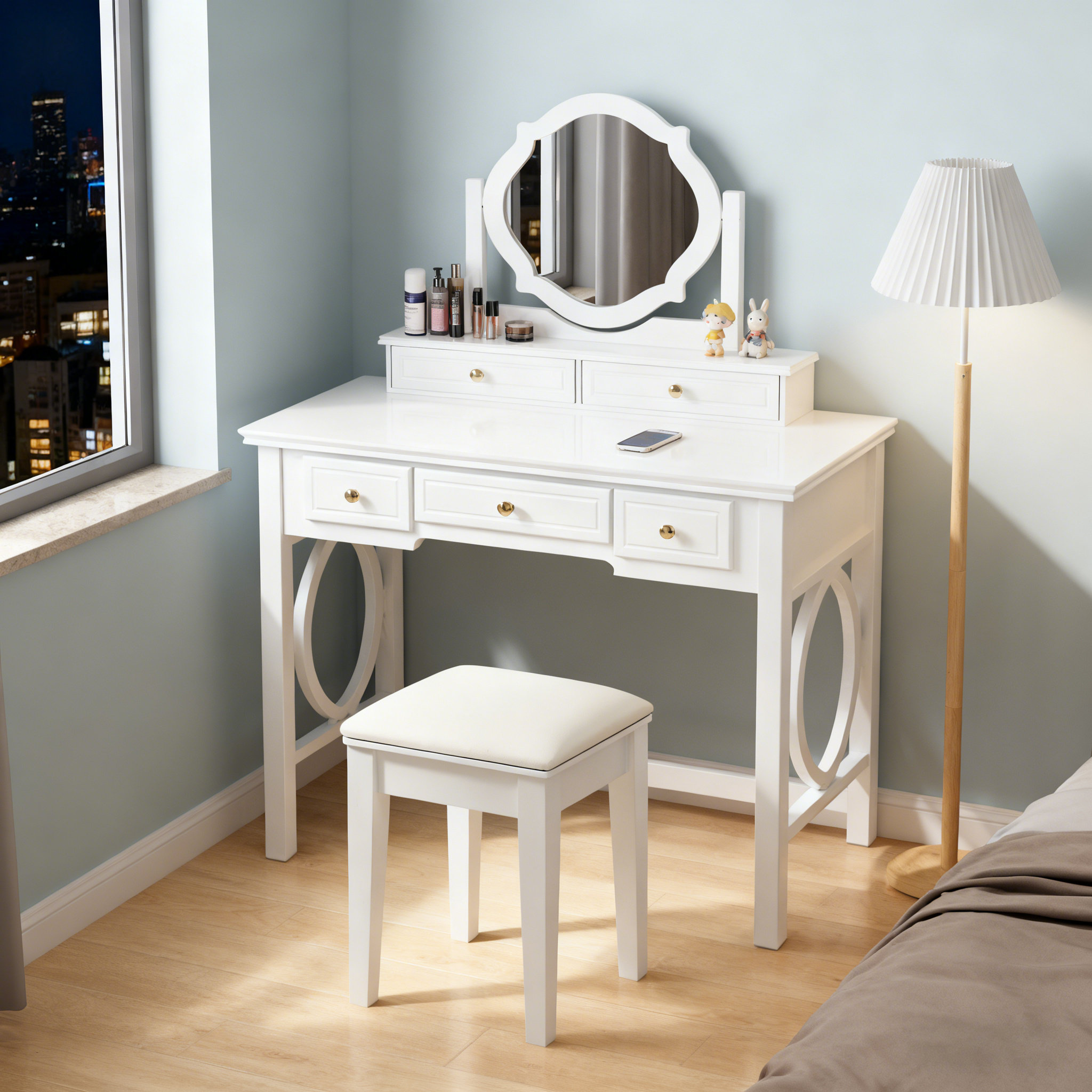 Corrigan Studio® Dressing Table with Reversible Mirror and Stool | Wayfair