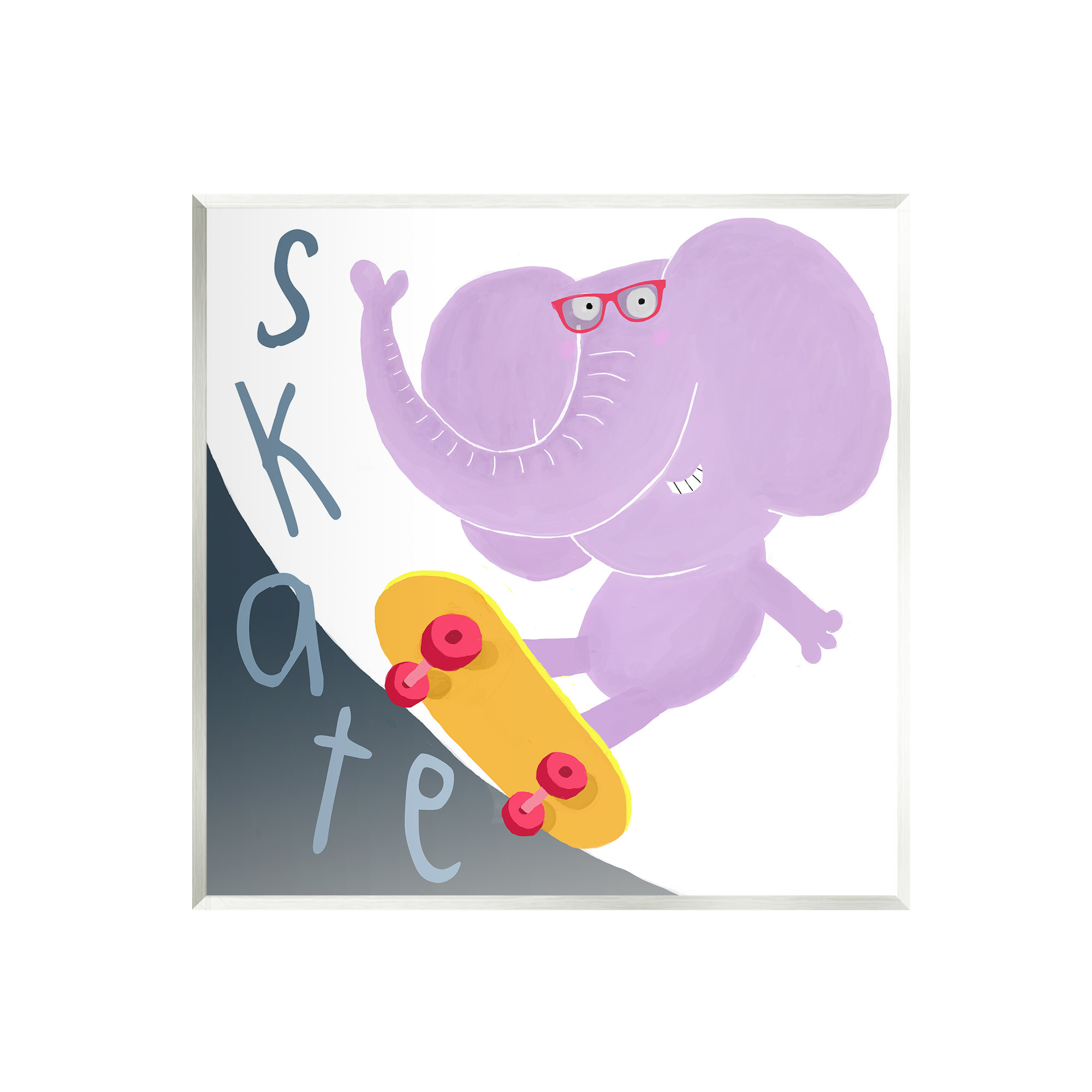 Mason & Marbles Purple Elephant On Skateboard Framed Giclee Art Design ...