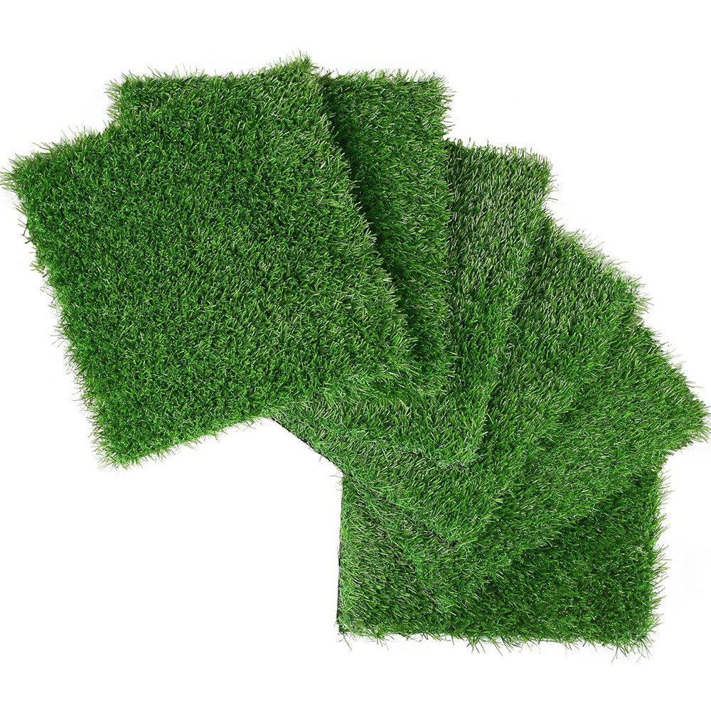 MAXAYA Green Artificial Grass Square Mats, 6 Pack 12"X12" Fake ...