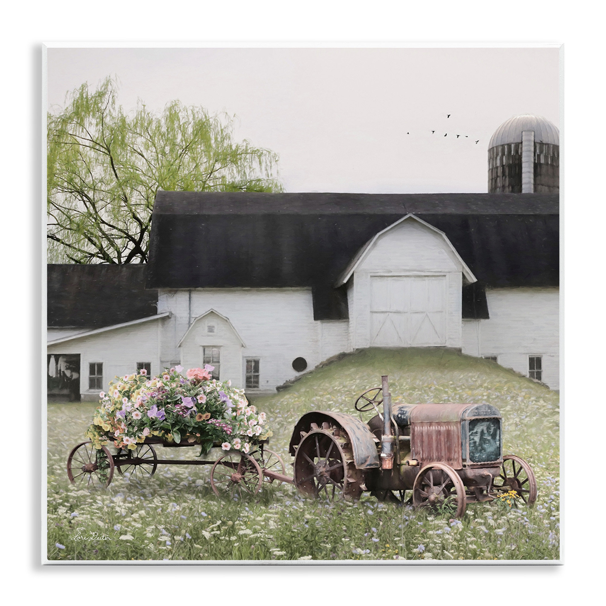 Stupell Industries Floral Bouquet Tractor Flower Field Barn Farmhouse ...