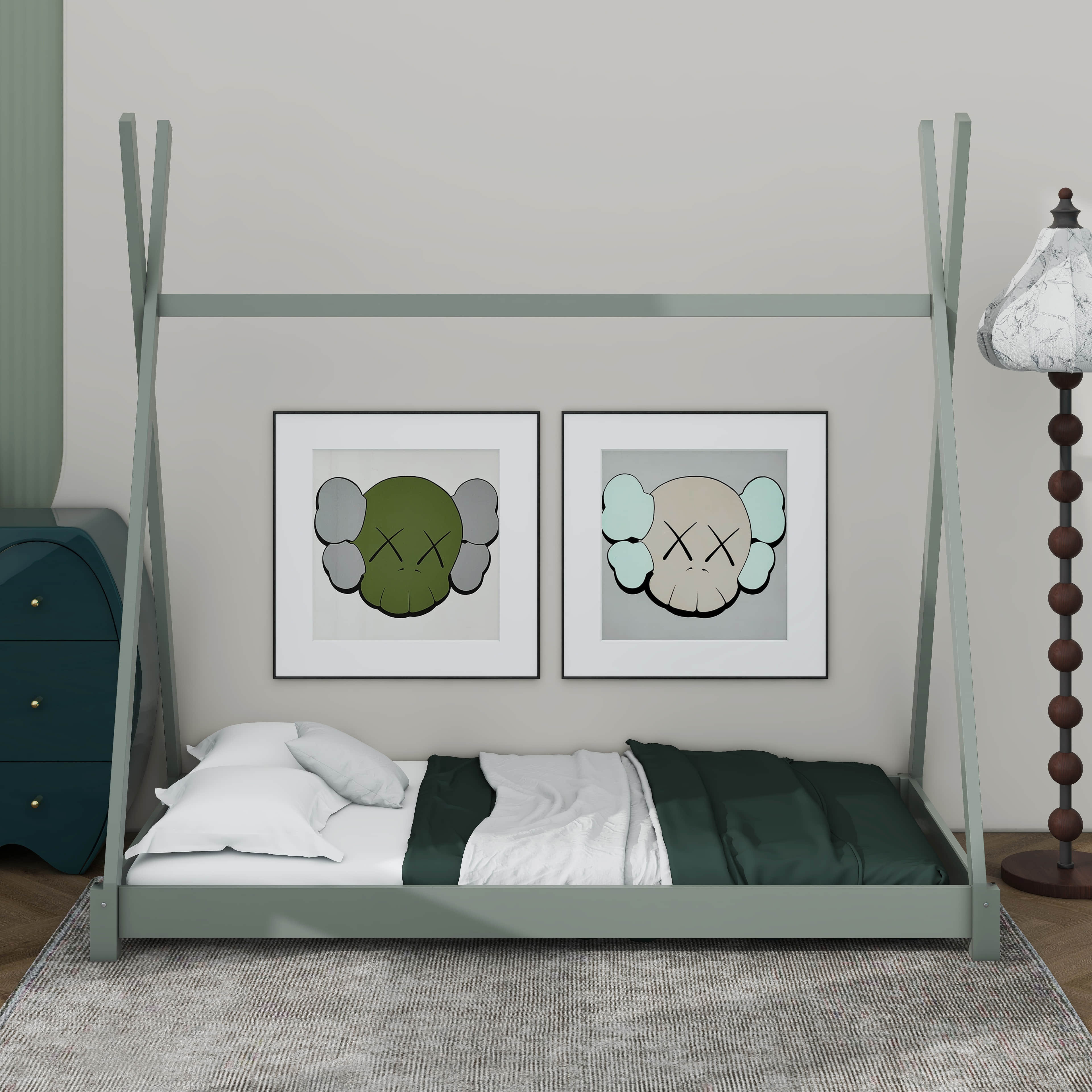 Redwood Rover Twin Size Metal House-Shaped Floor Bed With Triangle ...