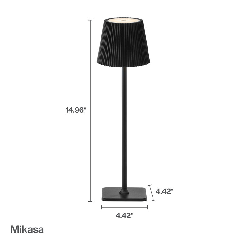 Mikasa Black Fluted Metal Led Rechargeable Lamp, 15 Inch | Wayfair