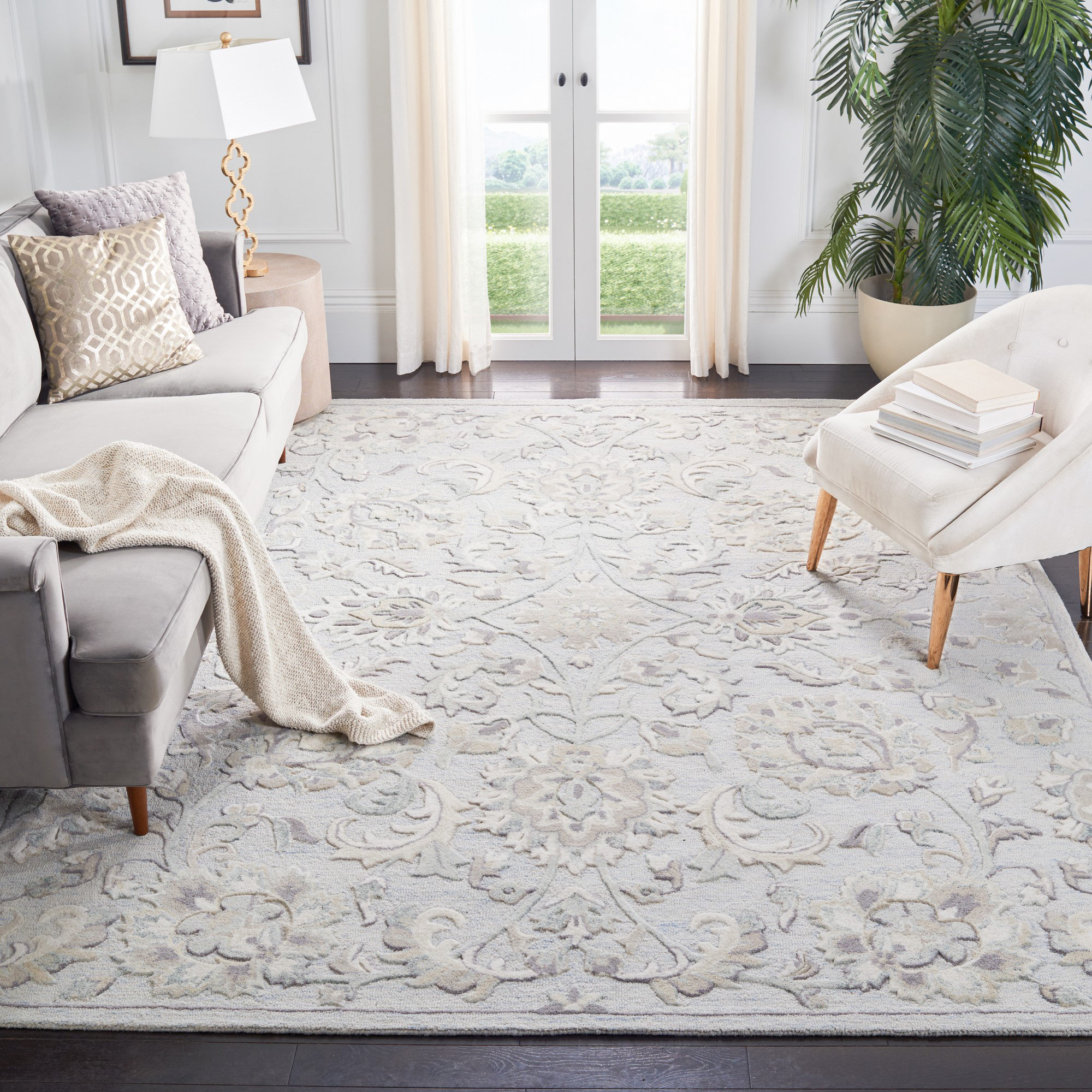 Charlton Home Zarina Oriental Handmade Tufted Wool Blue/Ivory Area Rug ...