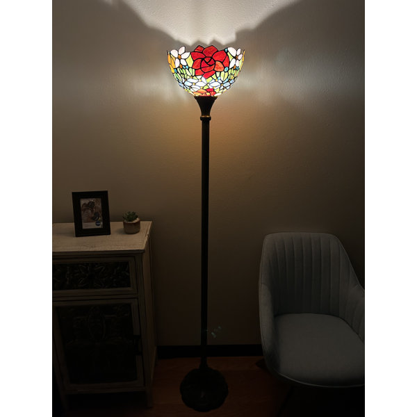 Bloomsbury Market Tonsey Tiffany Torch Floor Lamp Red/Yellow Stained ...