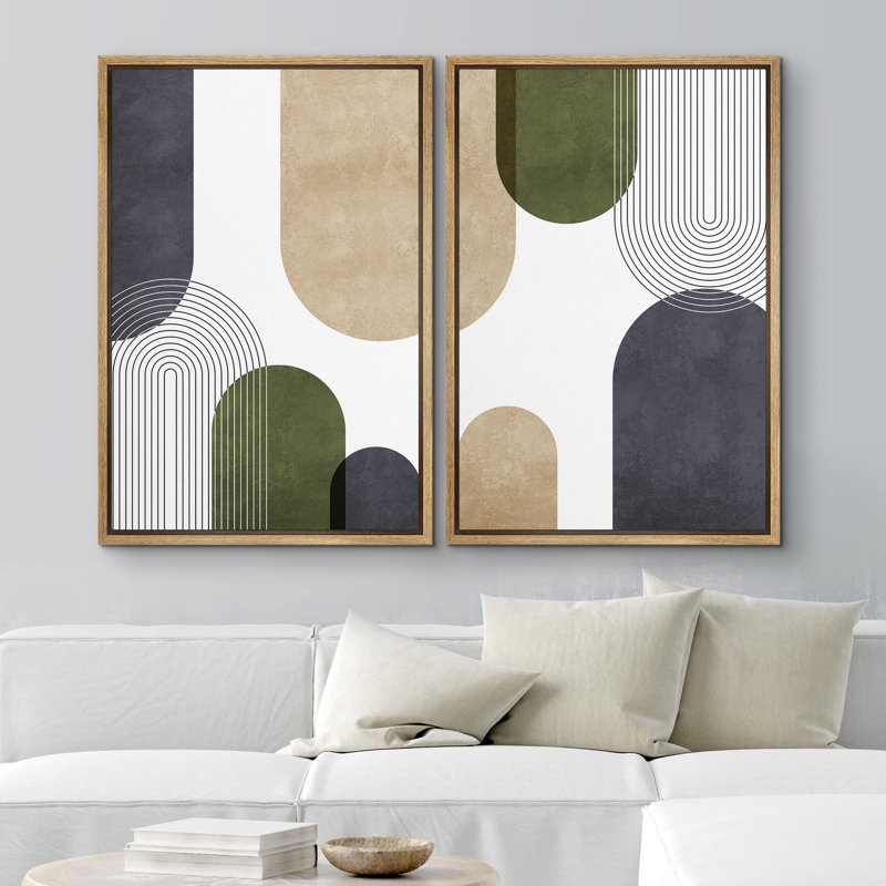 wall26 Geometric Green, Tan And Black Polygon Collage Abstract Shapes ...