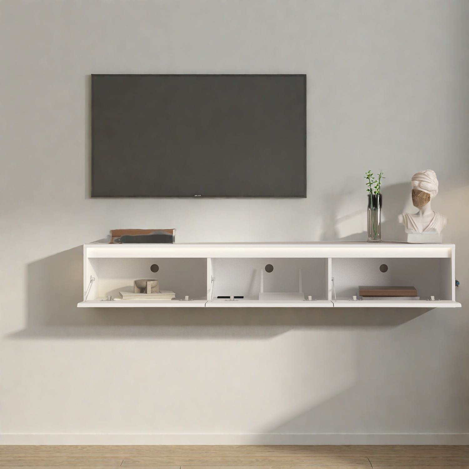 Wrought Studio™ Modern White Mdf Tv Stand With Led Lights, Spacious ...
