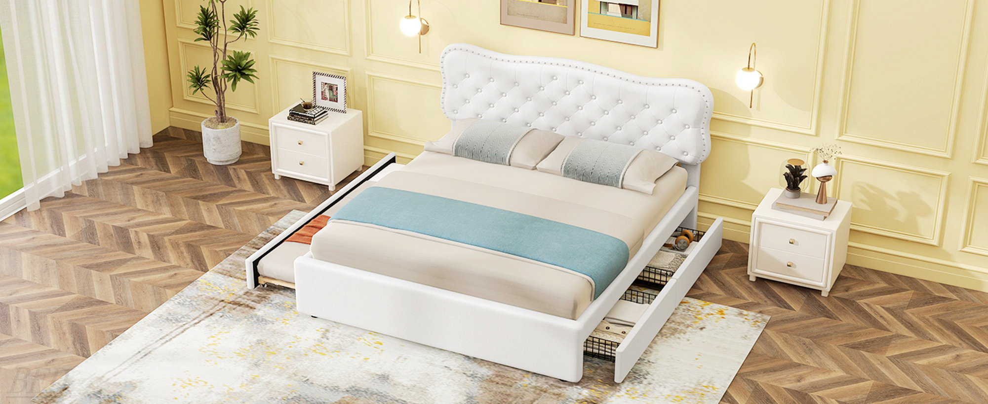 Lark Manor Bedroom Bed Upholstery Platform Bed With Storage Drawers And