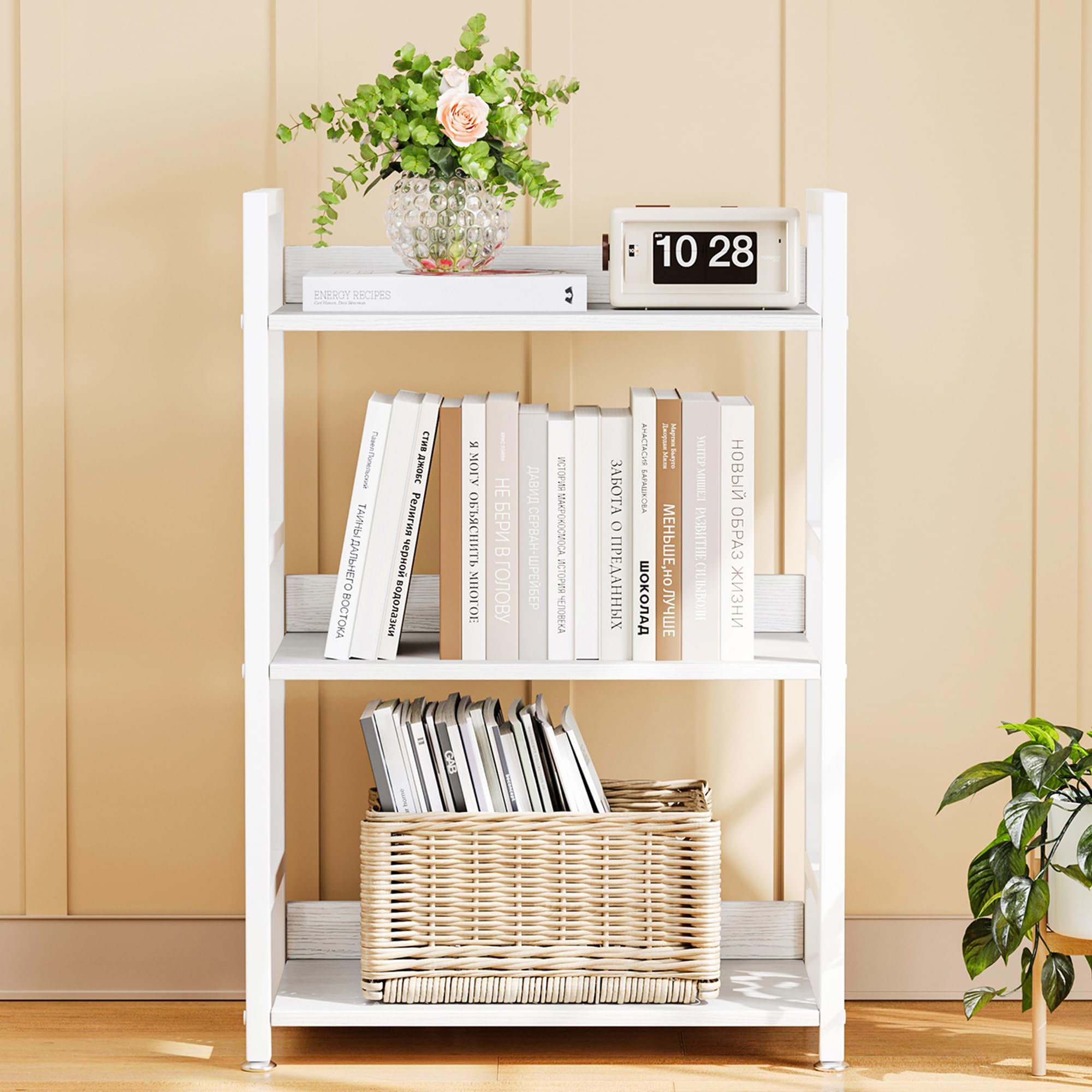 Ebern Designs 3 Tiers Modern Bedside Bookshelf, Short Bookshelf Storage ...